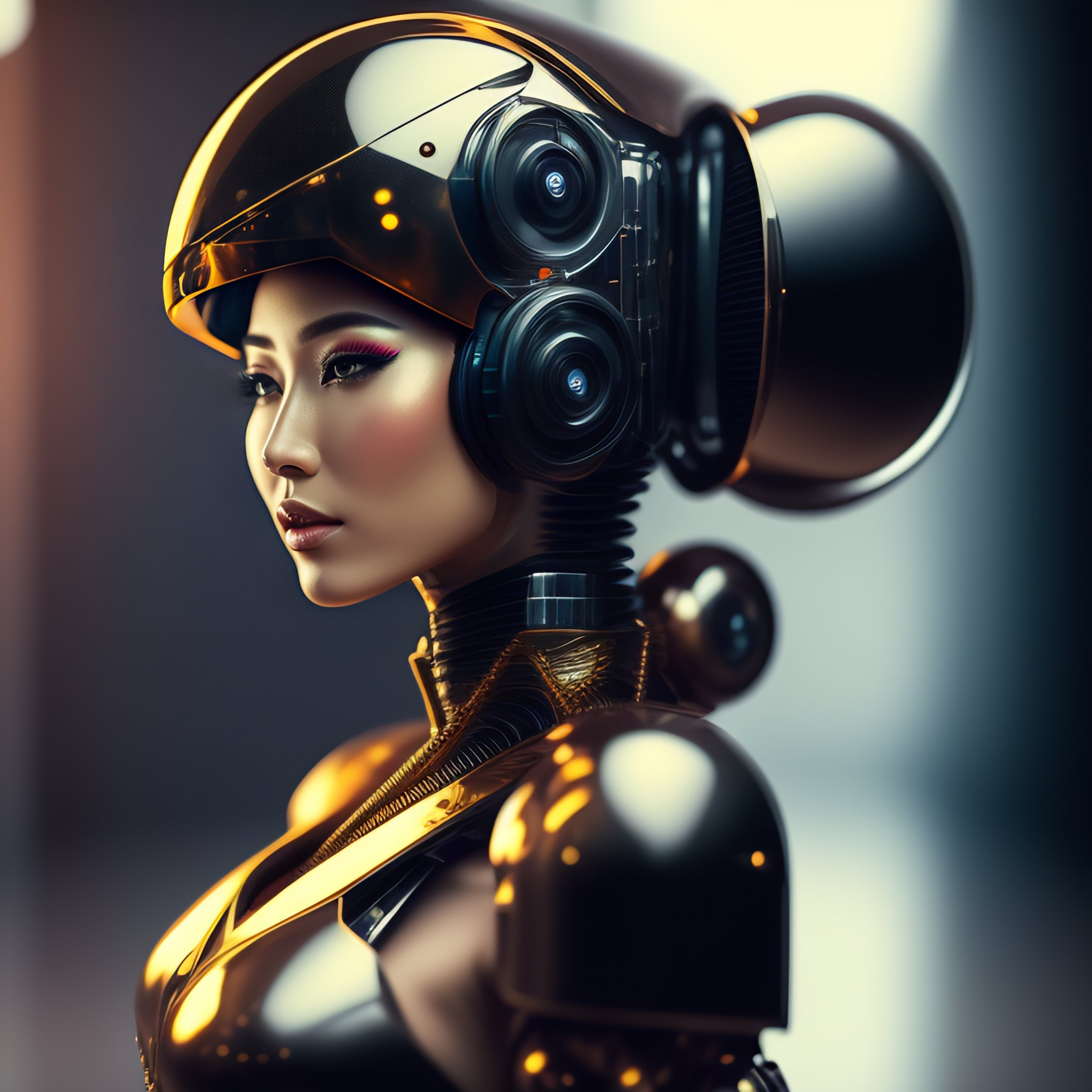 Lexica - Techno magic robot, side portrait, realistic, half body shot ...