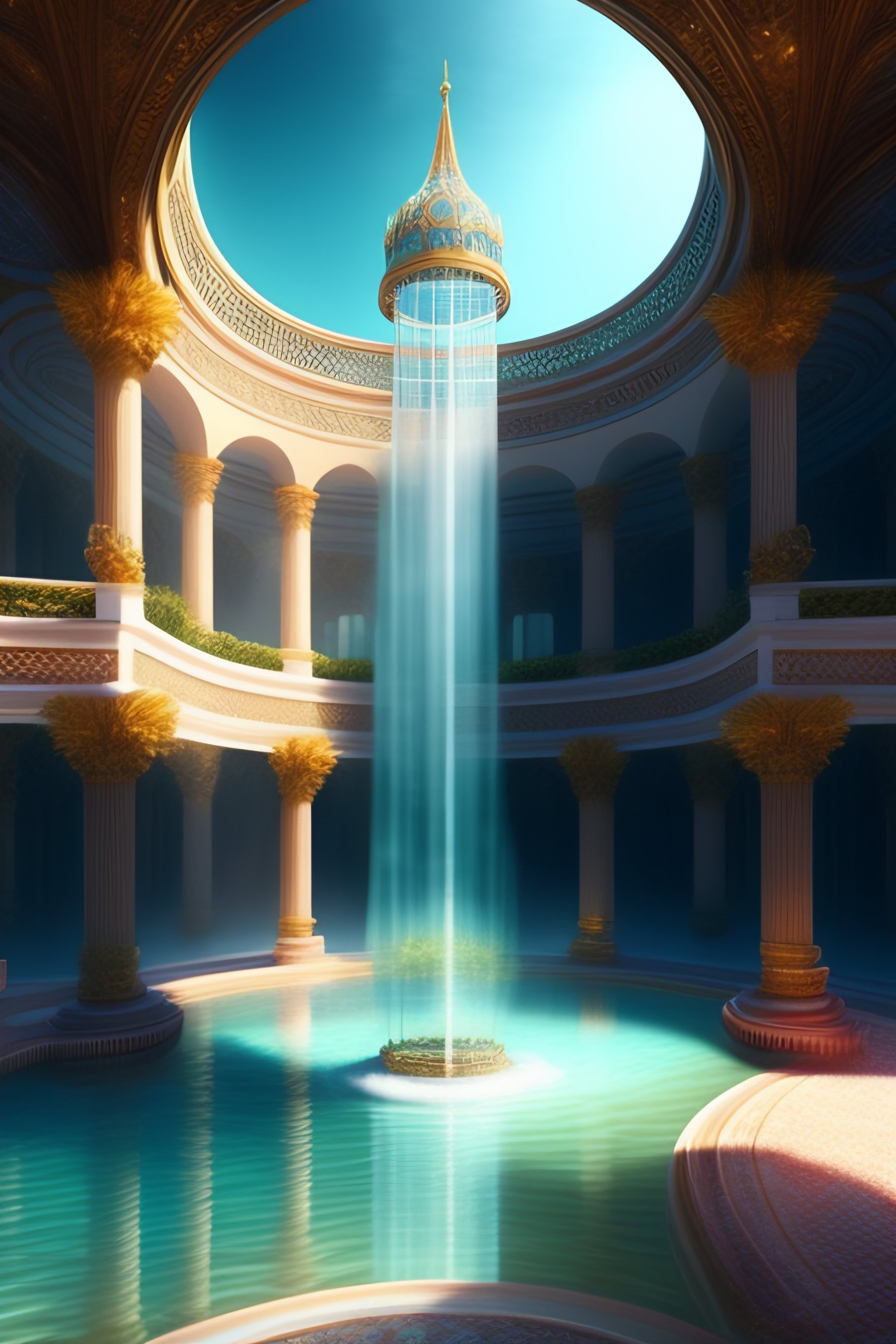 Lexica - A magical water palace with sting rays swimming around the ...