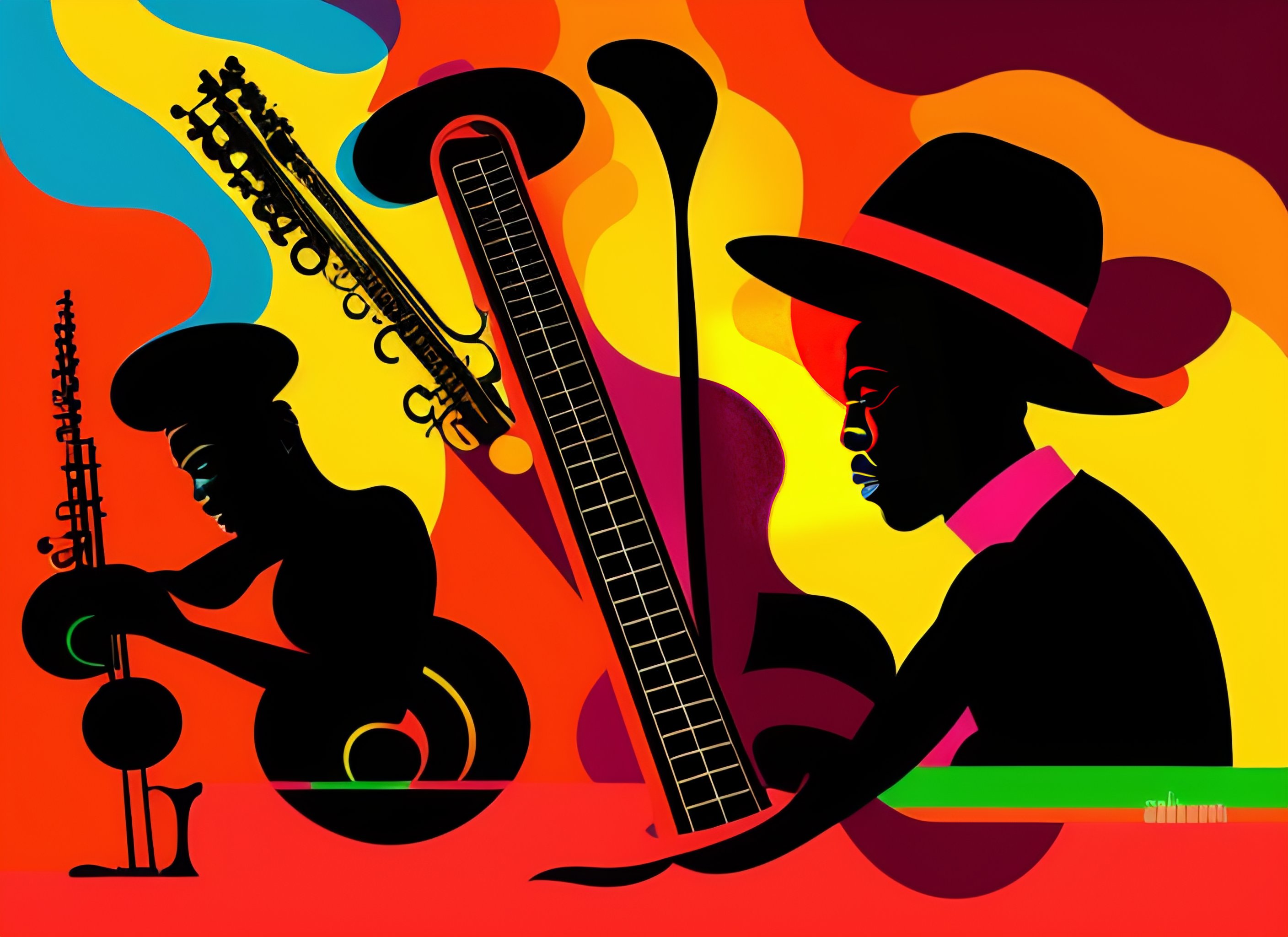 Lexica - 3 jazz musicians, playing with musical notes and divers ...