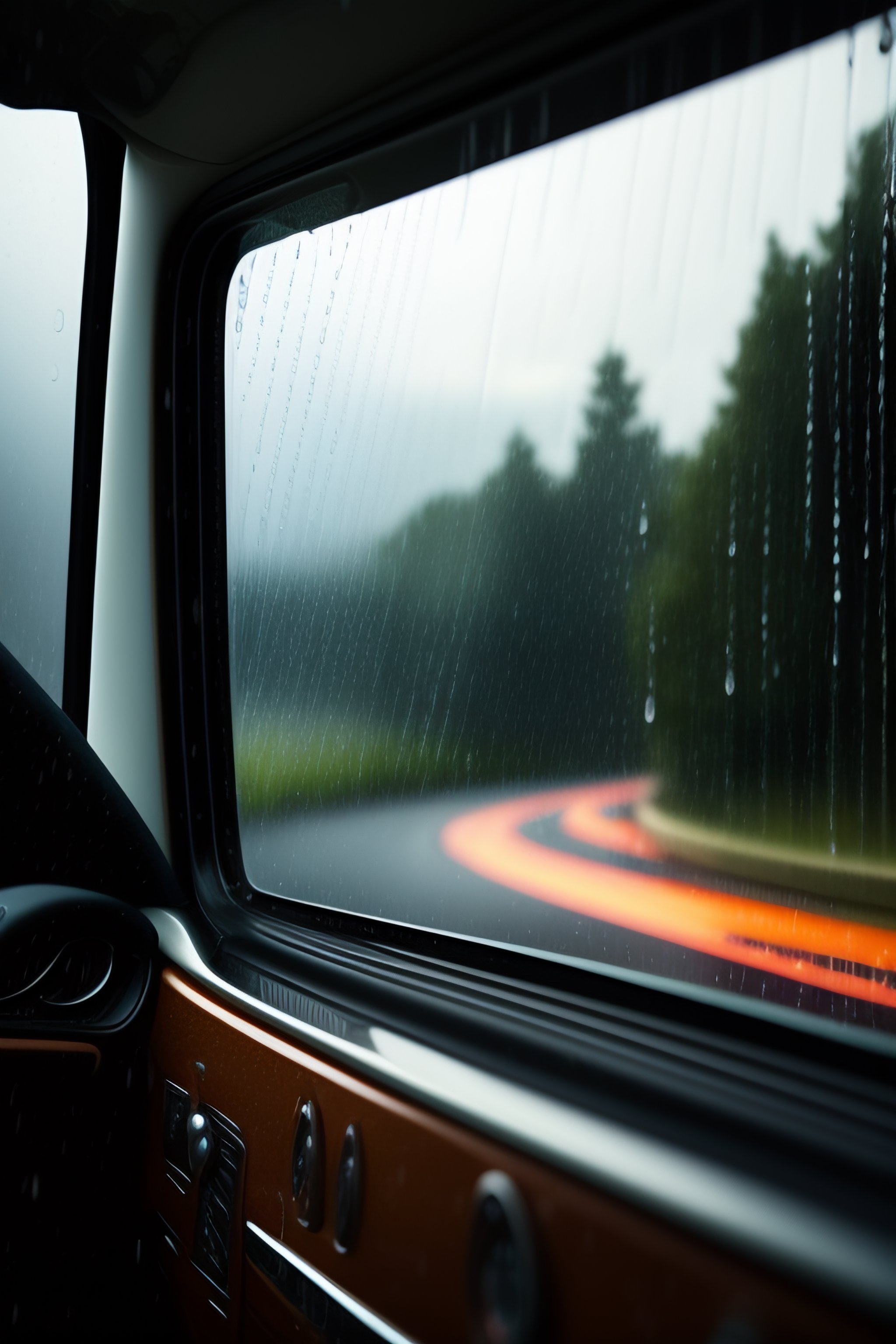 Lexica - Car, interior view, window patterns, raining