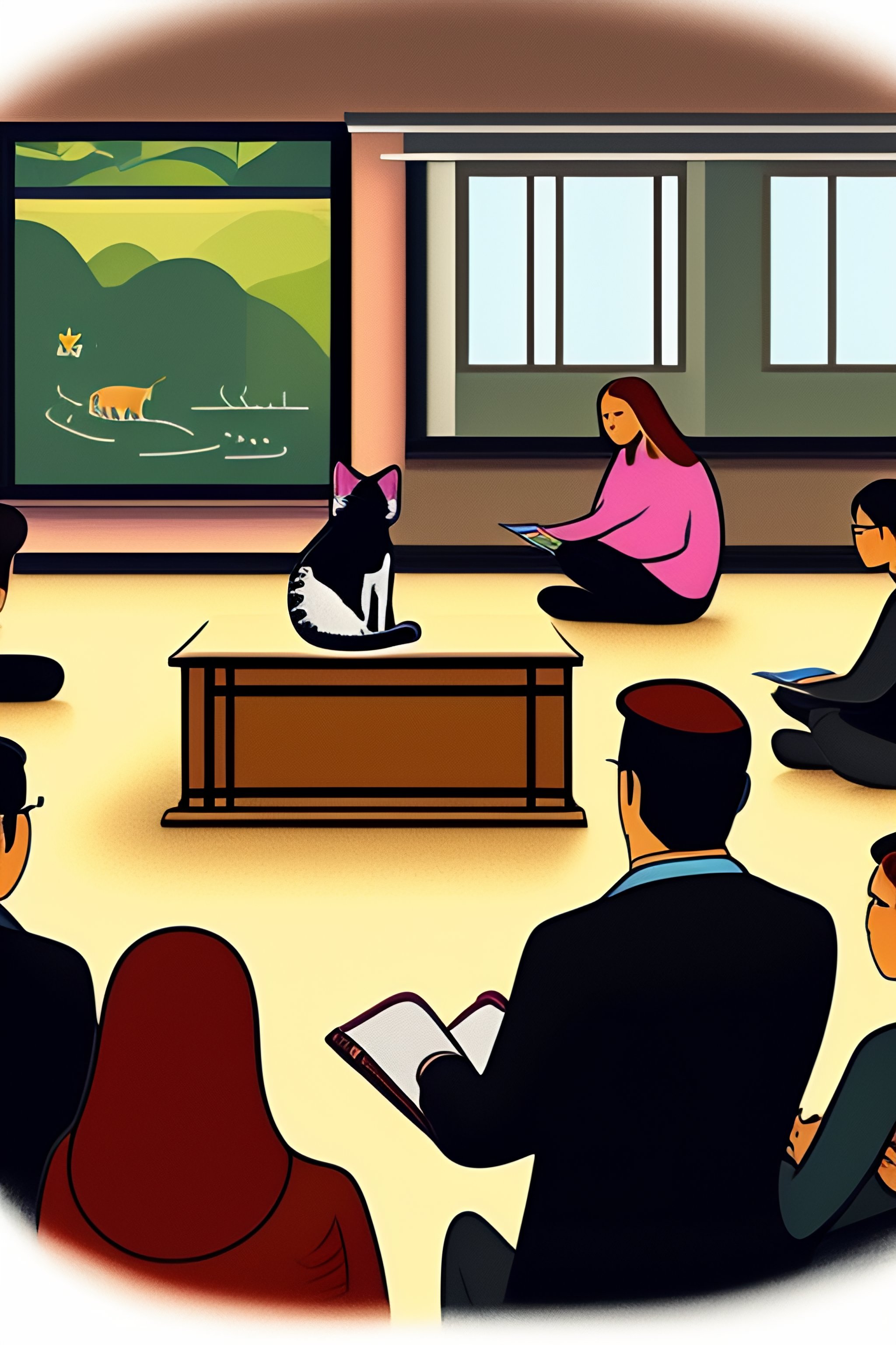 Lexica - ILLUSTRATION OF A CAT TEACHING CLASS TO ANIMLAS