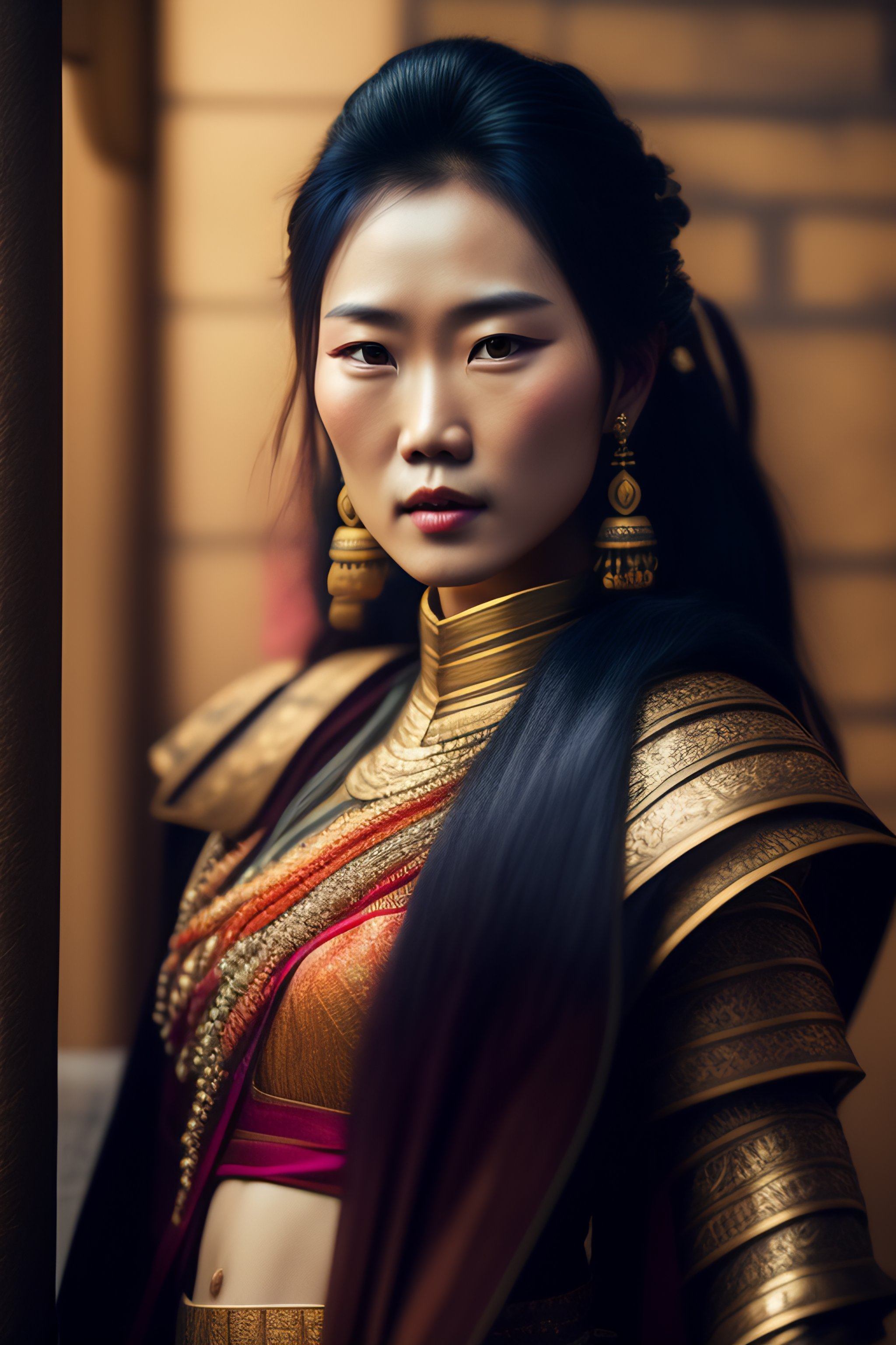 Lexica - Full body photo of a beautiful asian female warrior, textured ...