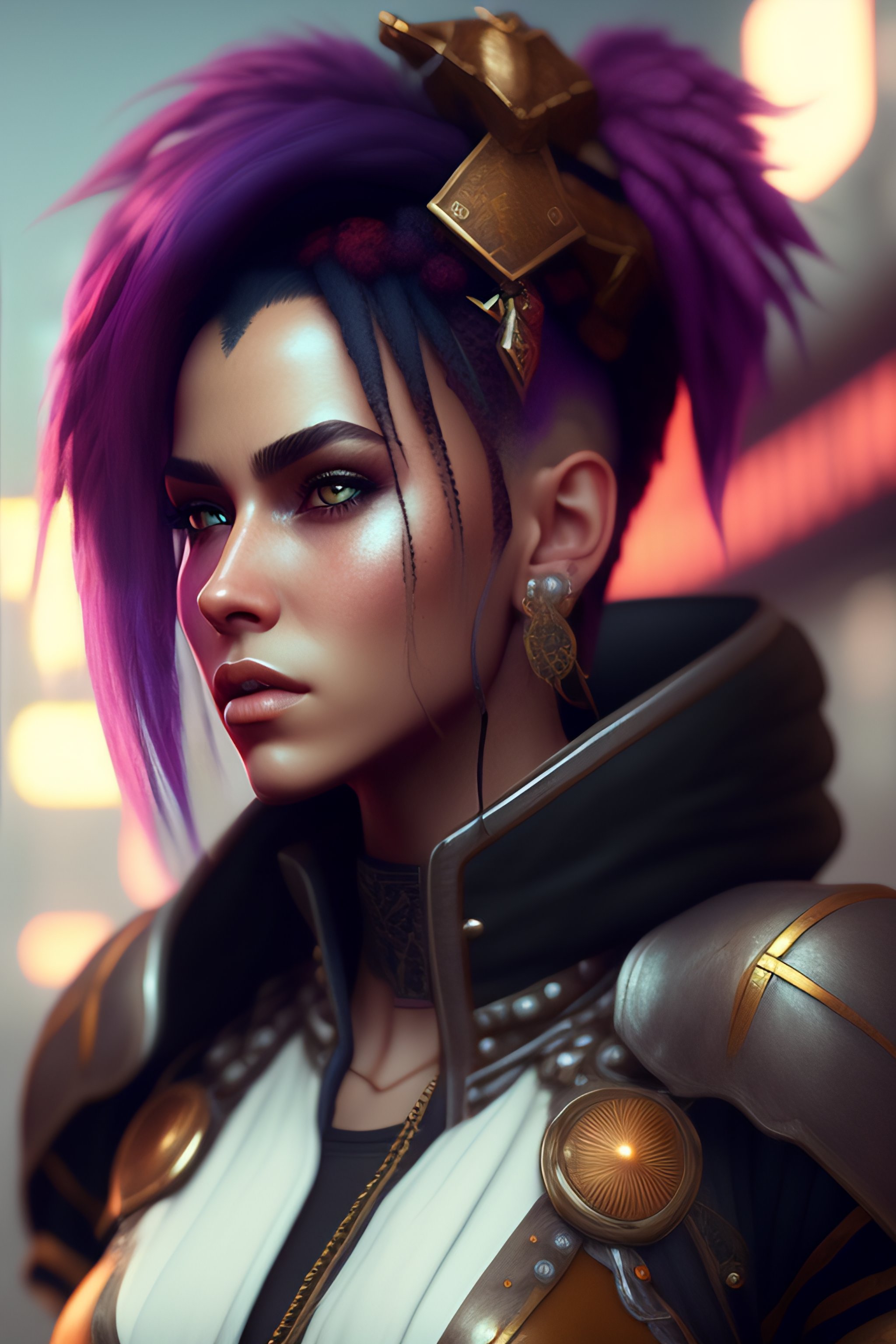 Lexica - Battle punk clothes with short hair girl, battle status, hyper ...