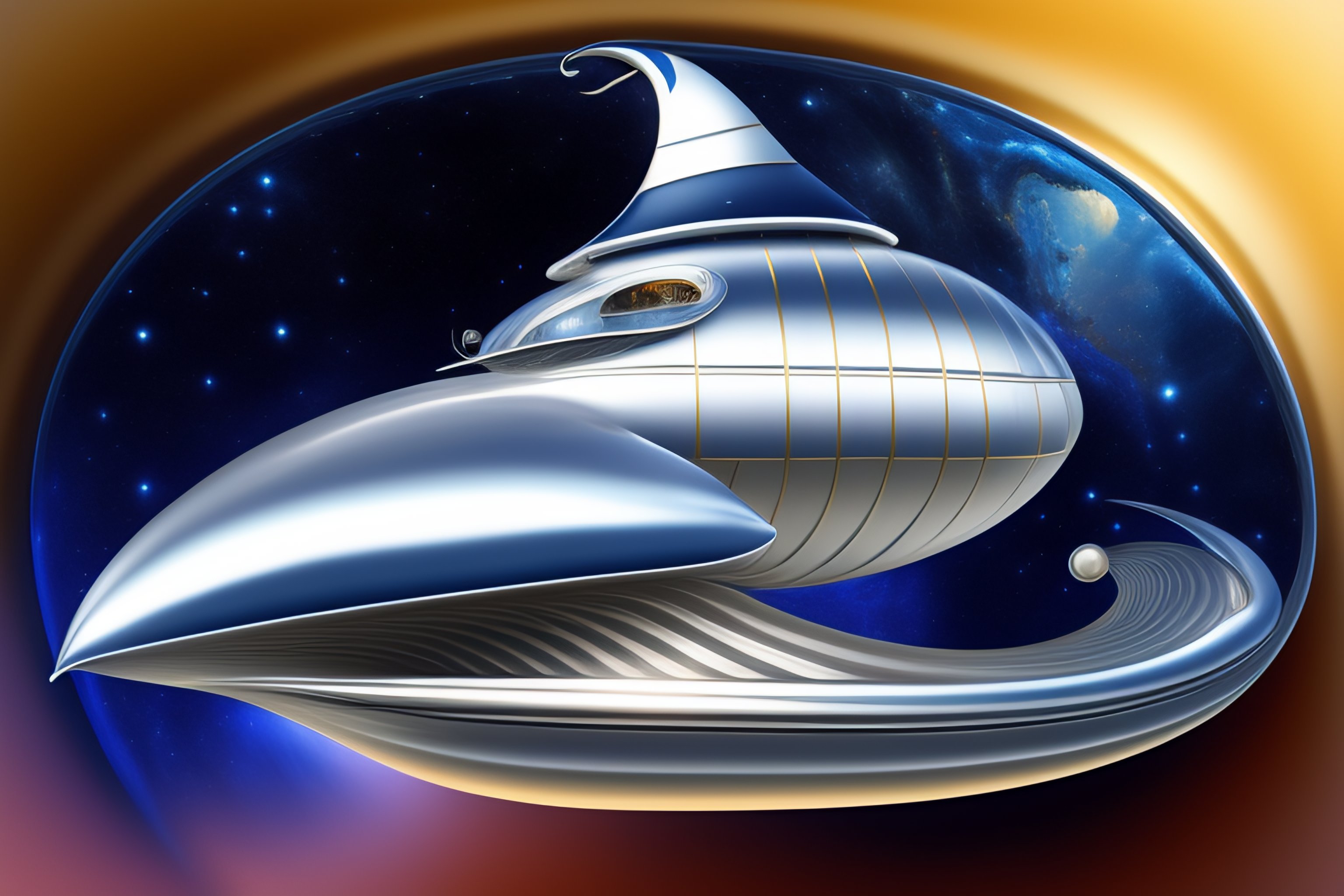 Lexica - Silver nautilus sea shell spaceship, digital painting