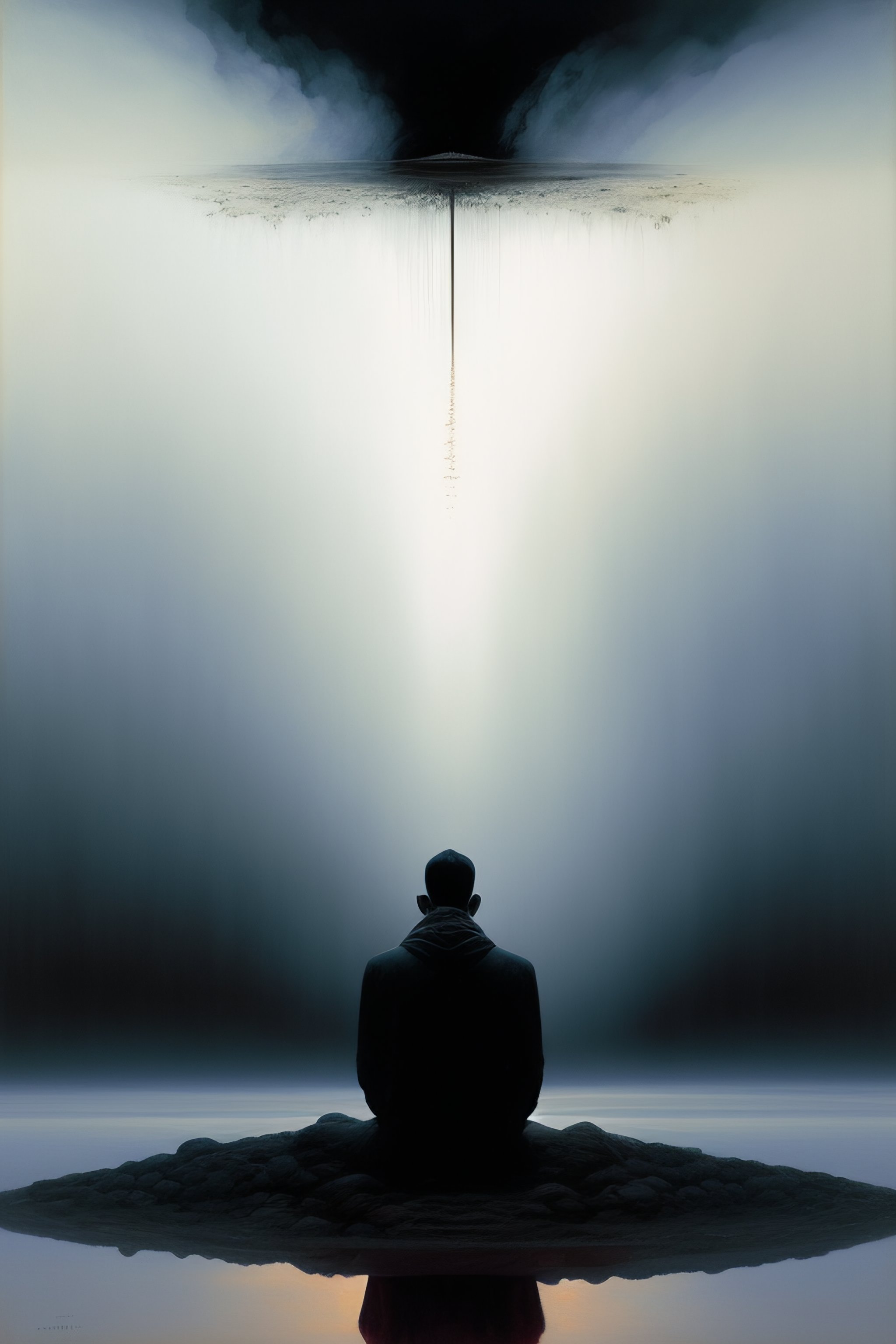 Lexica - A man meditating in a empty void, black and white, high ...