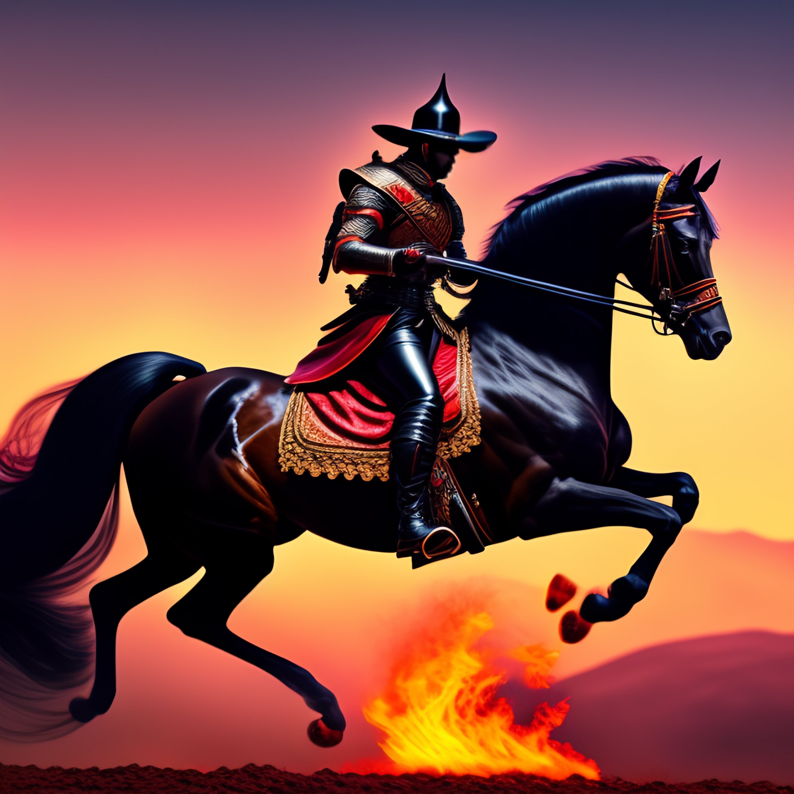 Lexica - Dnd art for a a rainbow demon, jet black skin, riding a horse ...