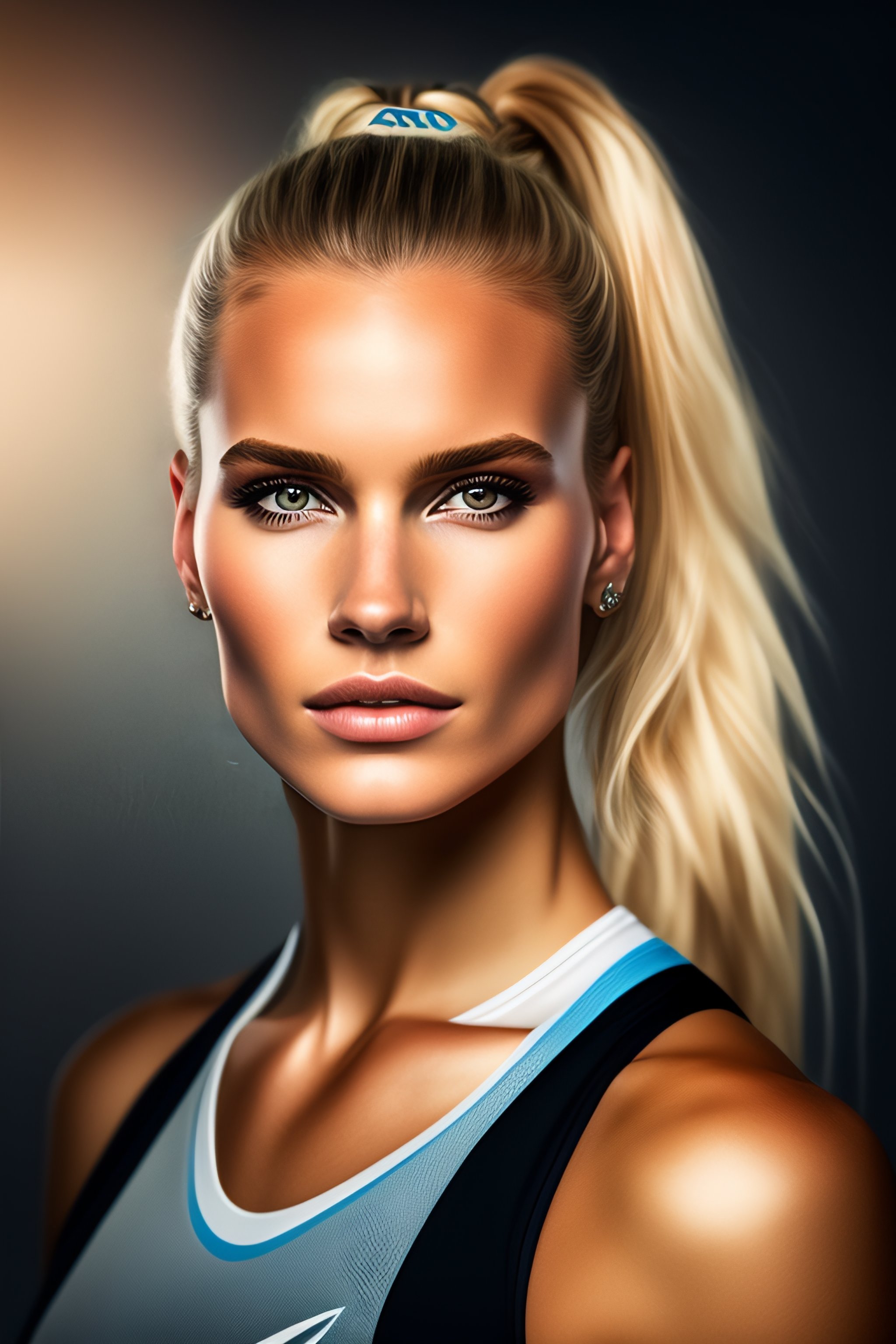 Lexica - 1girl, blonde, ponytail, sporty, forehead, squinting, frown ...
