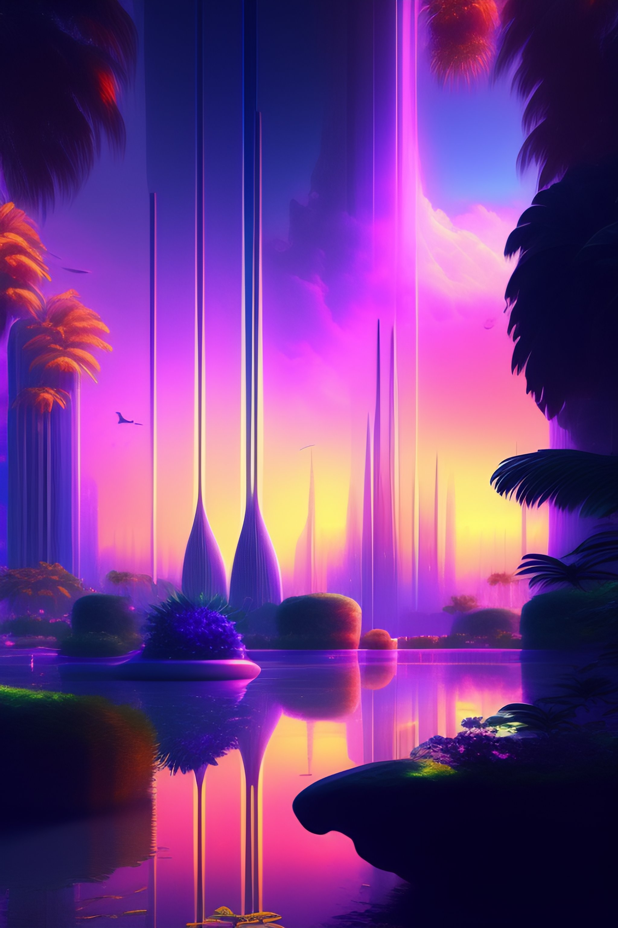 Lexica - Mystical ethereal tropical futuristic city