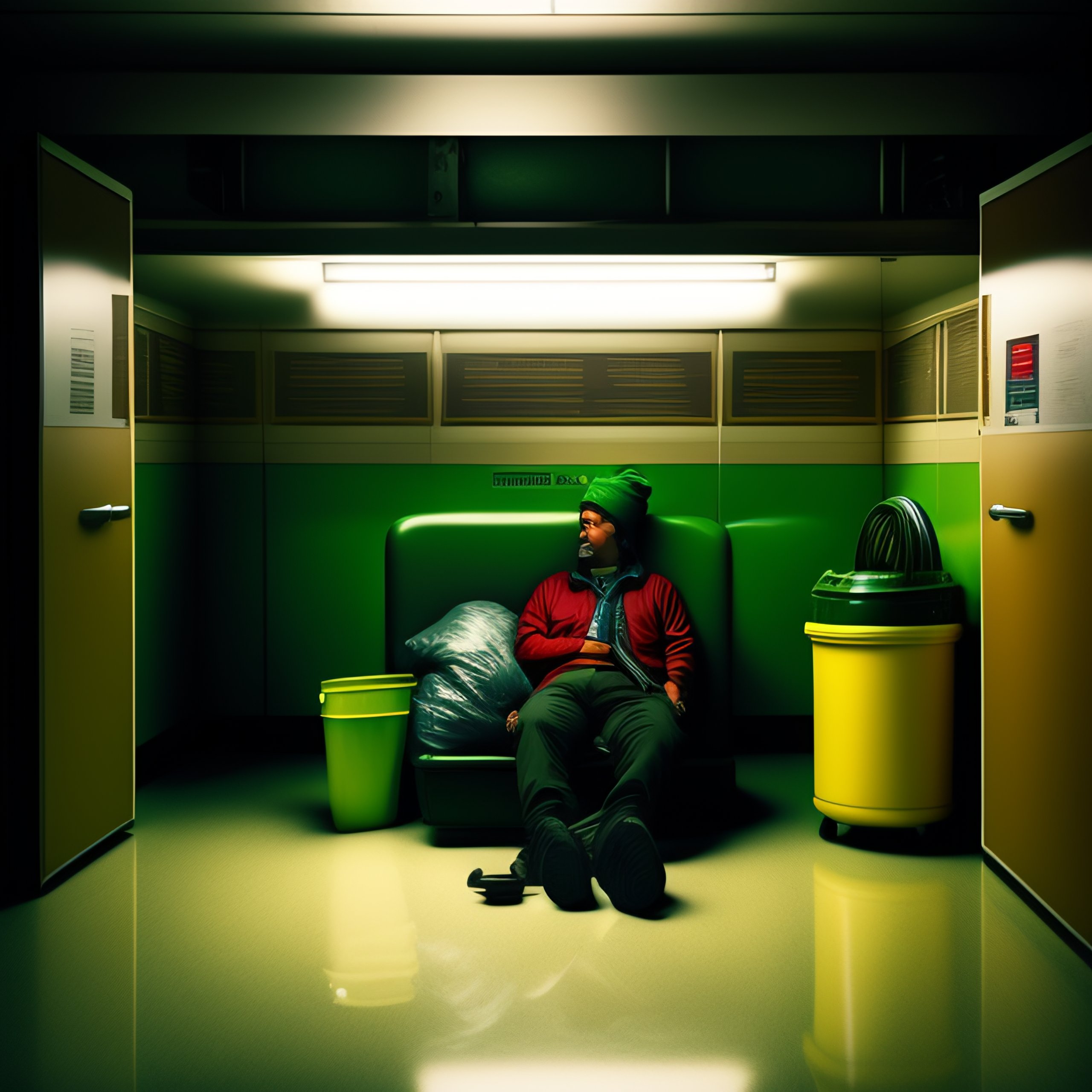 Lexica - Sleeping janitor - in janitor closet - 1970 era - office ...