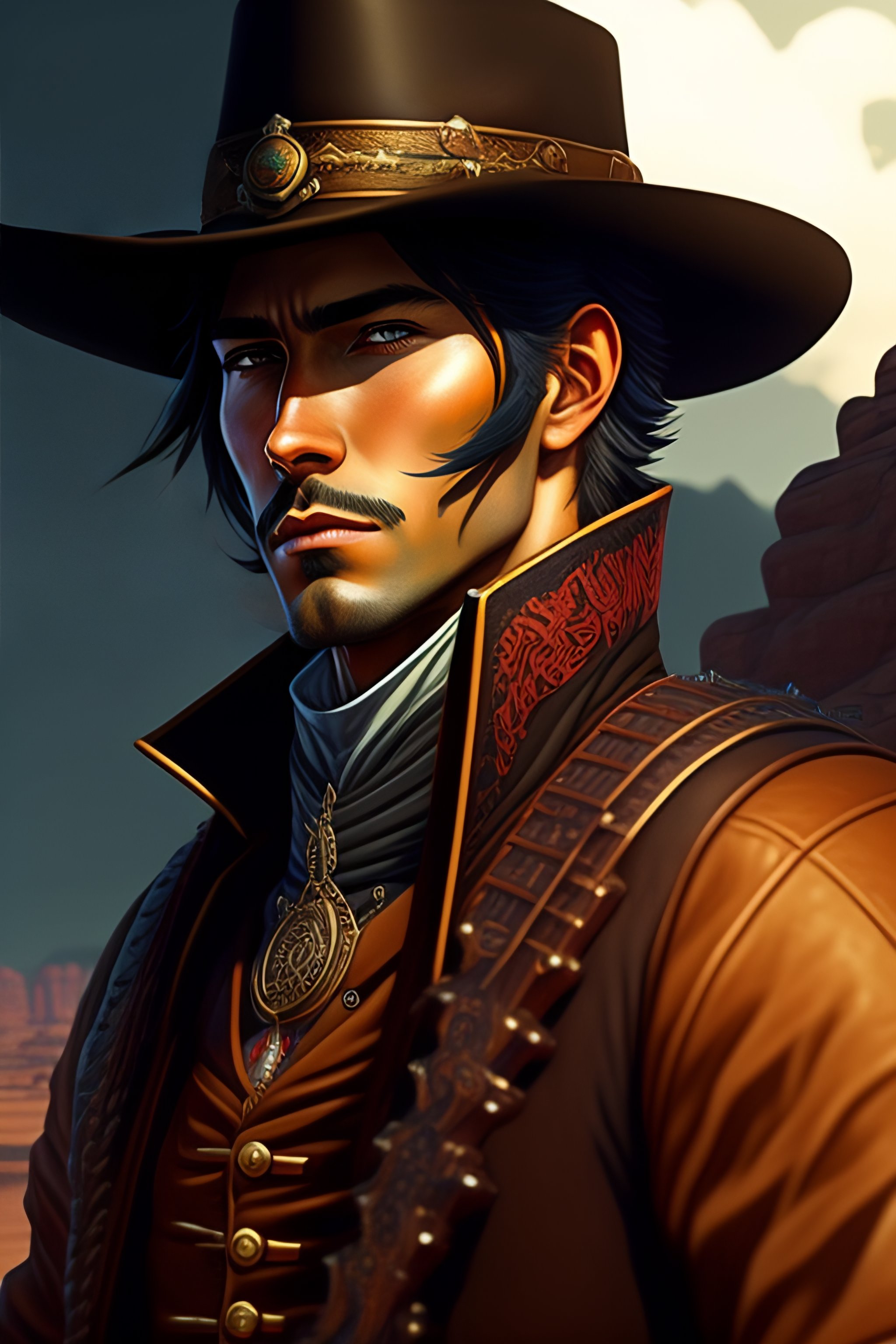 Lexica - Wild west portrait of a gunslinger man anime high quality ...