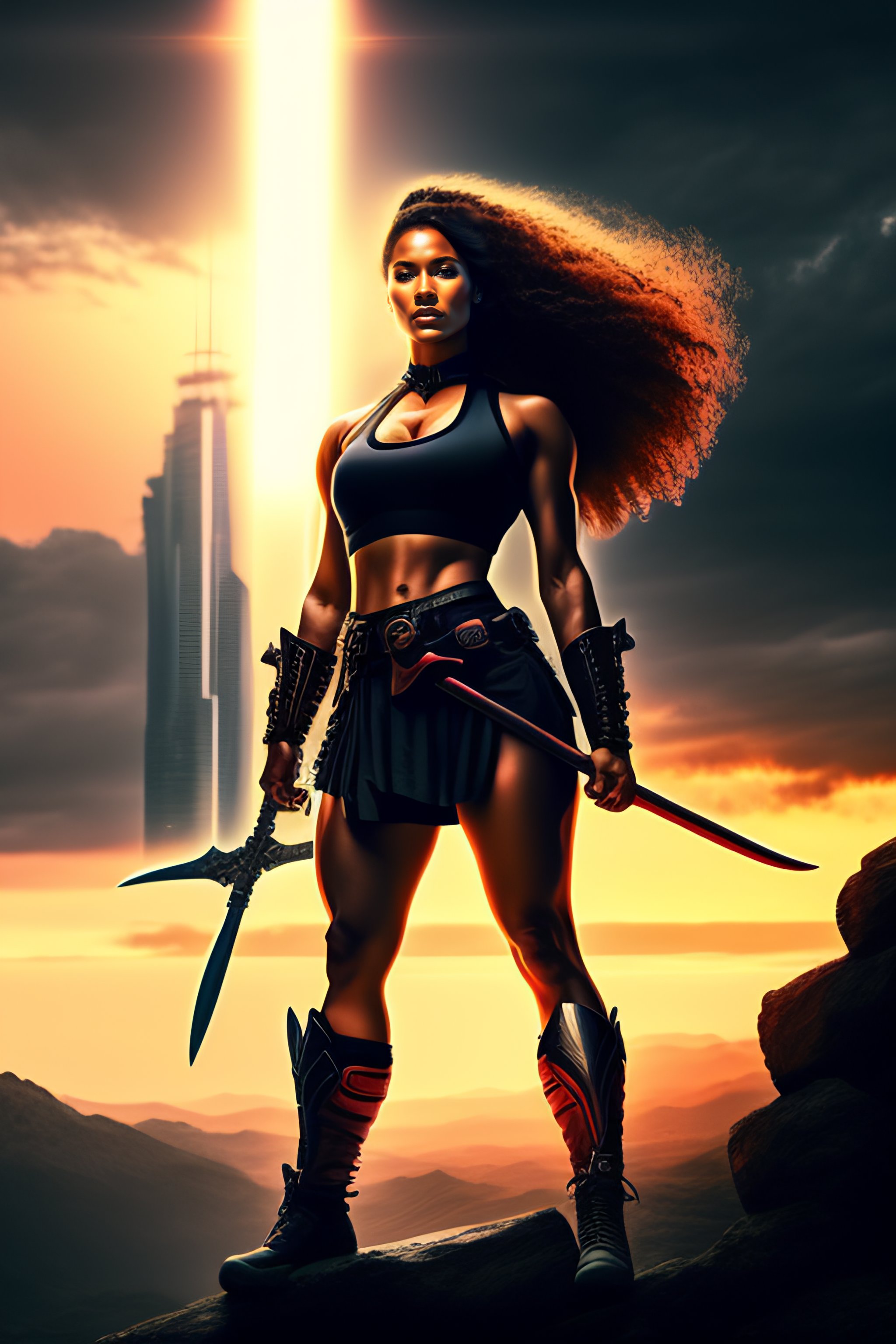 Lexica - A sports goddess of war in clothes with axe in hand, she ...