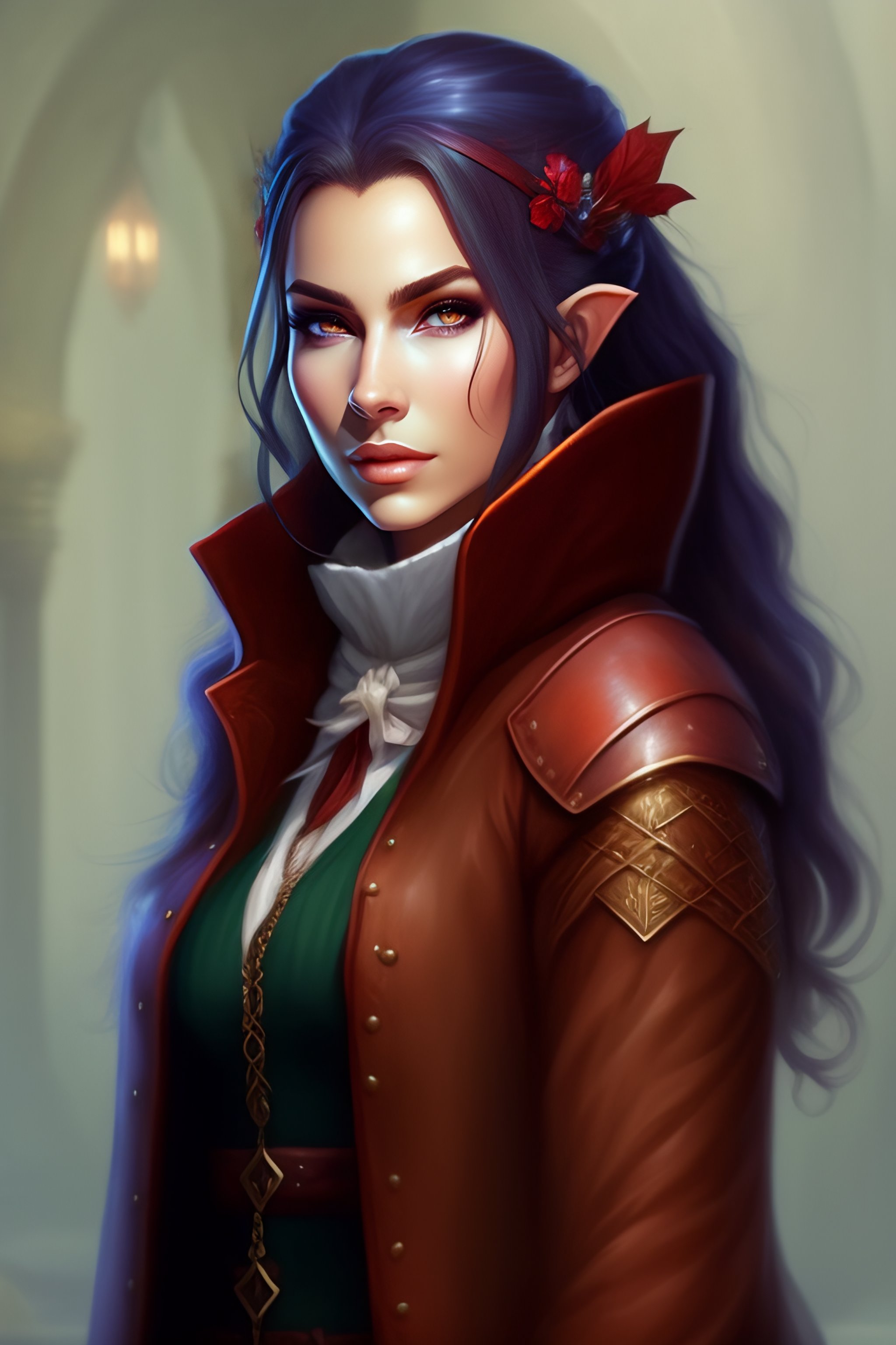 Lexica - Dnd charater, halh human, half elf, wearing a coat, elf ears ...