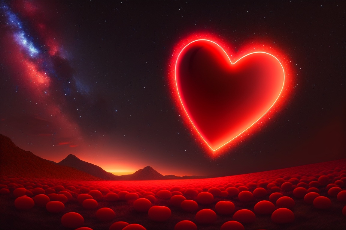 Lexica - One big heart, many small red hearts around, stars in back ...