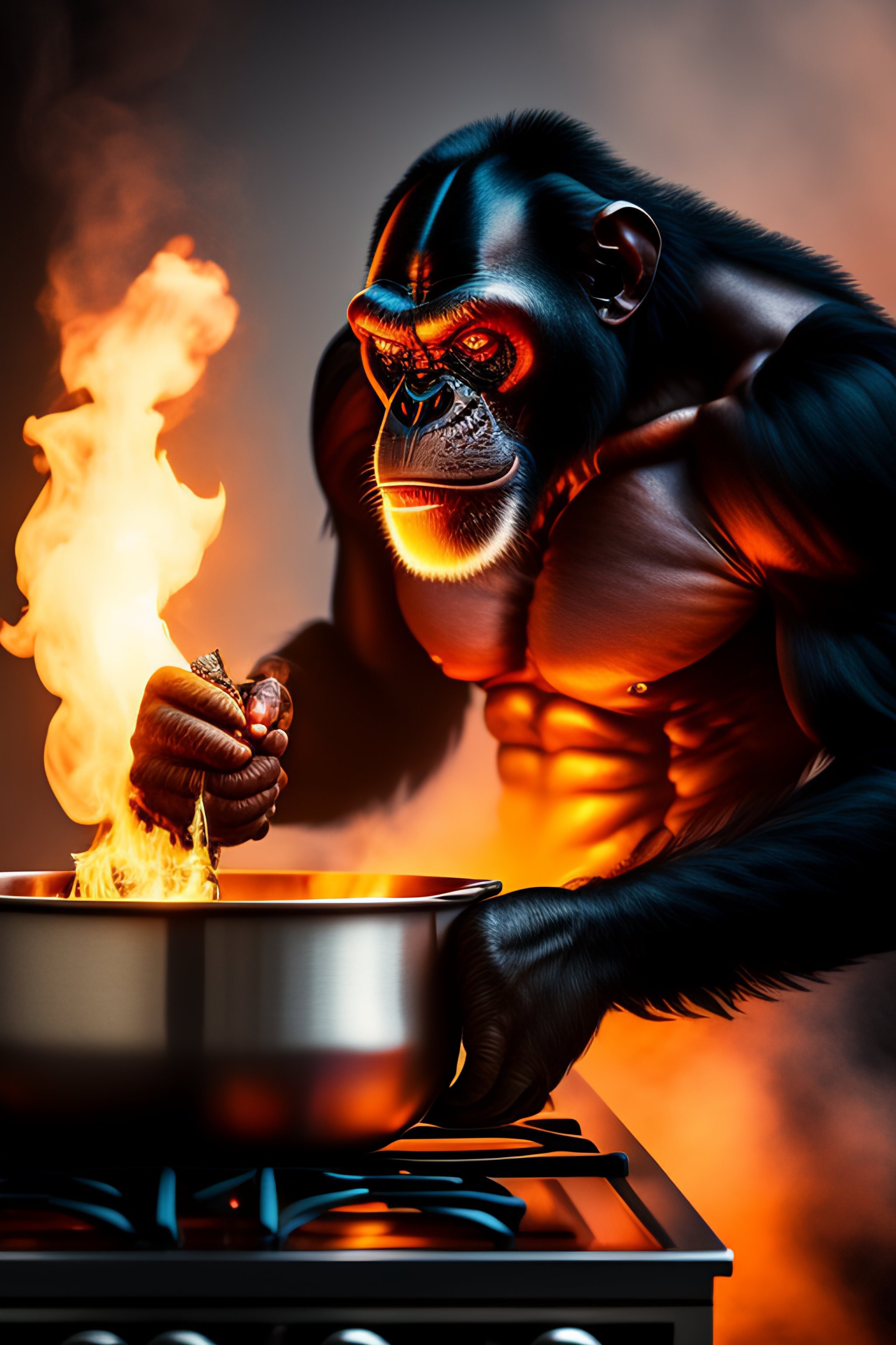Lexica - A huge, hulking Dark Lord insectoid chimp cooking food over an ...