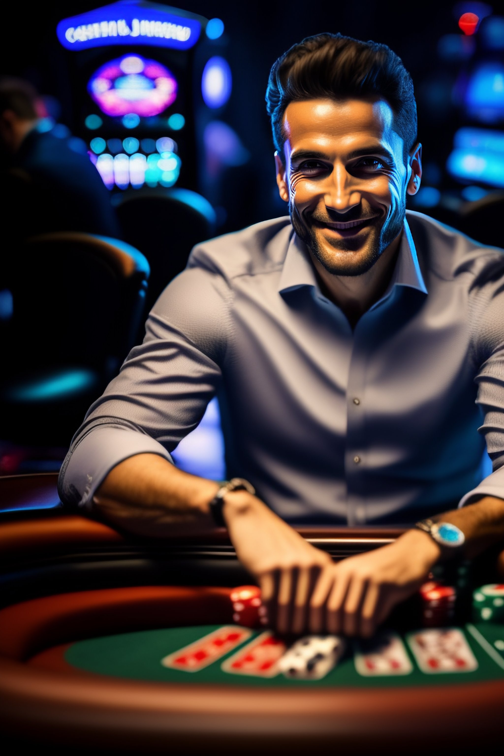 Lexica - Shaco est debout les bras croisés derrière. Il a un sourire ...