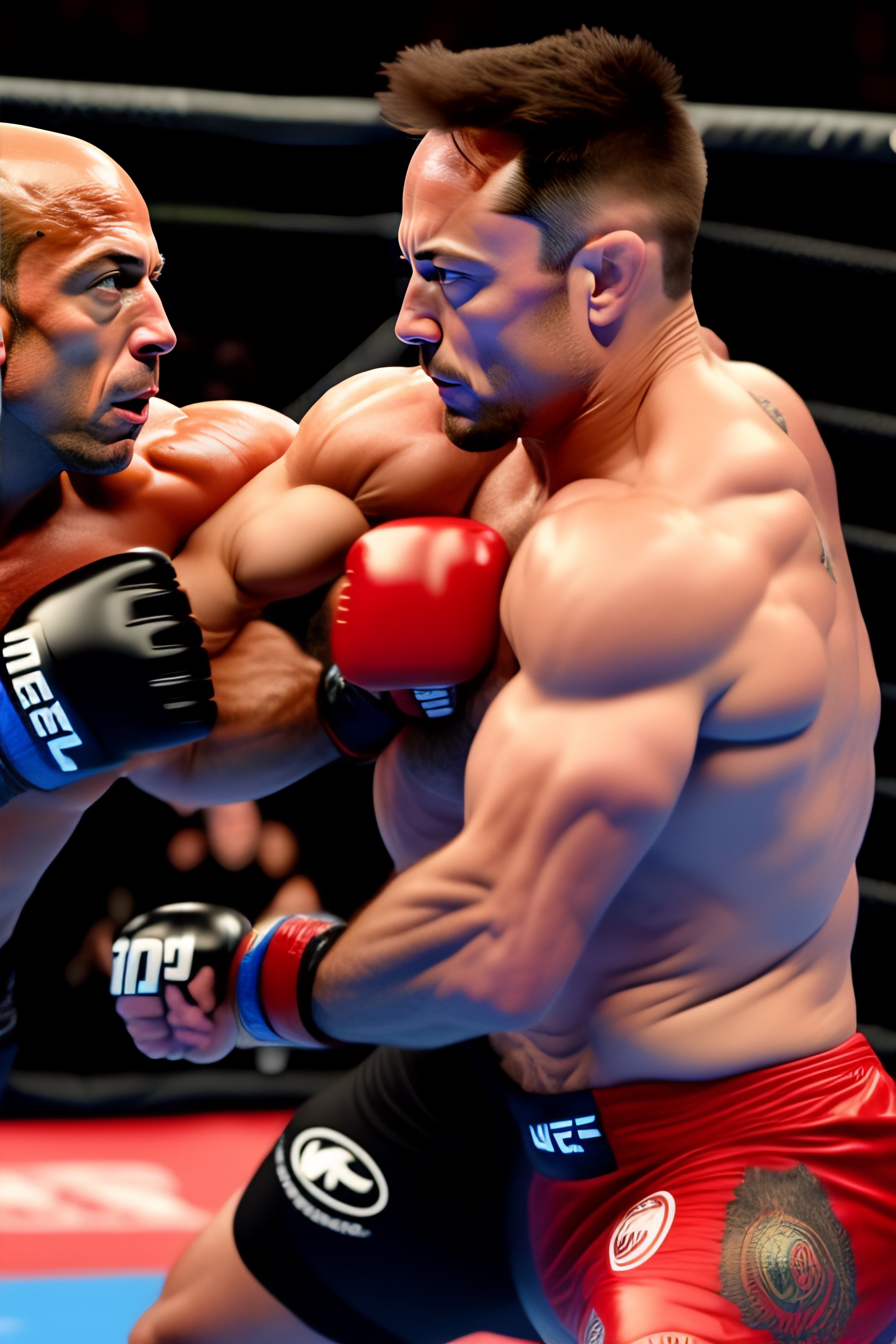 Lexica - Photograph of TShirt Muscular Elon Musk sparing Joe Rogan in ...