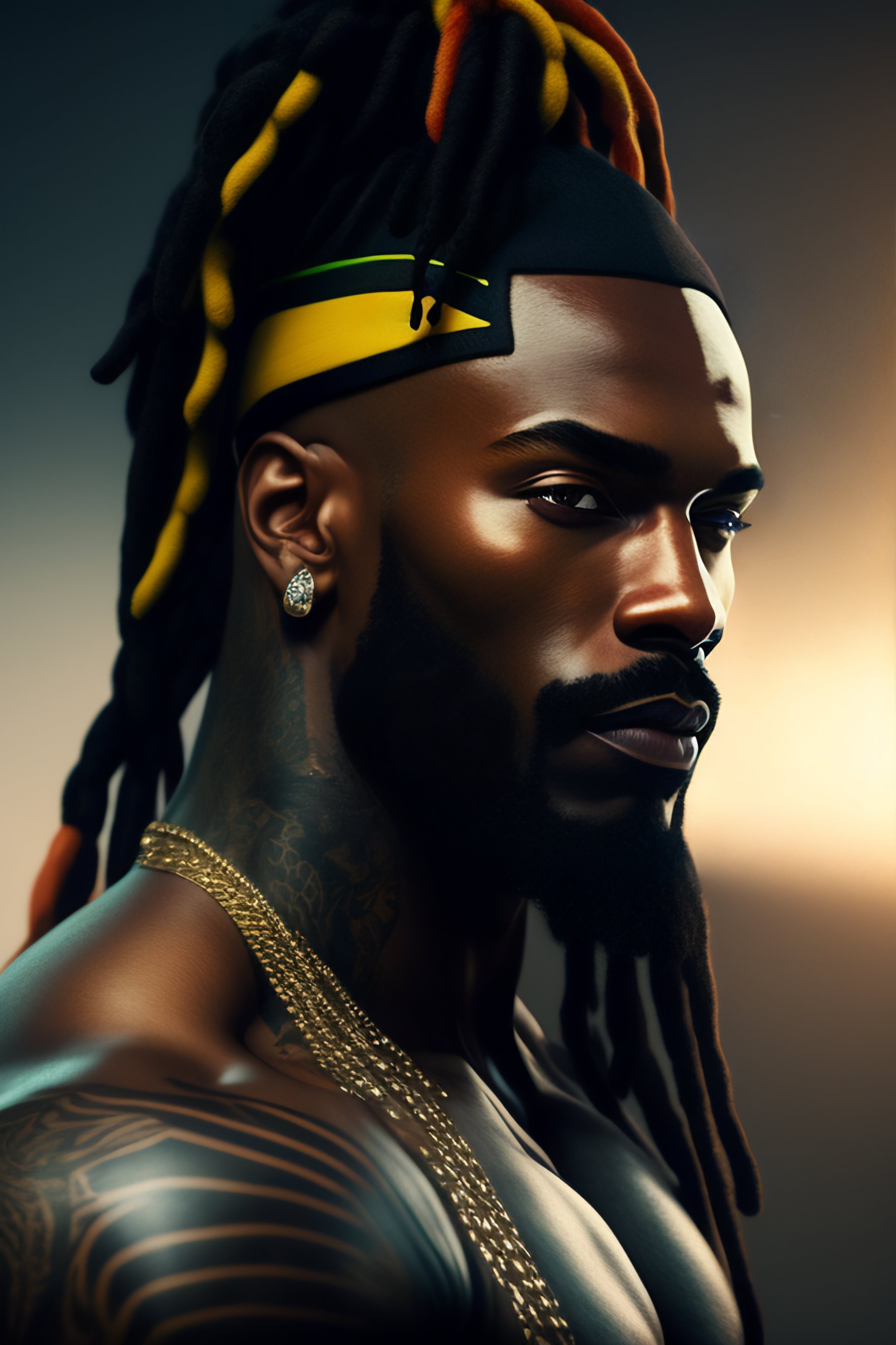 Lexica - Rasta, boxer-brief model, dreads, tattoos, 8k portrait, highly ...