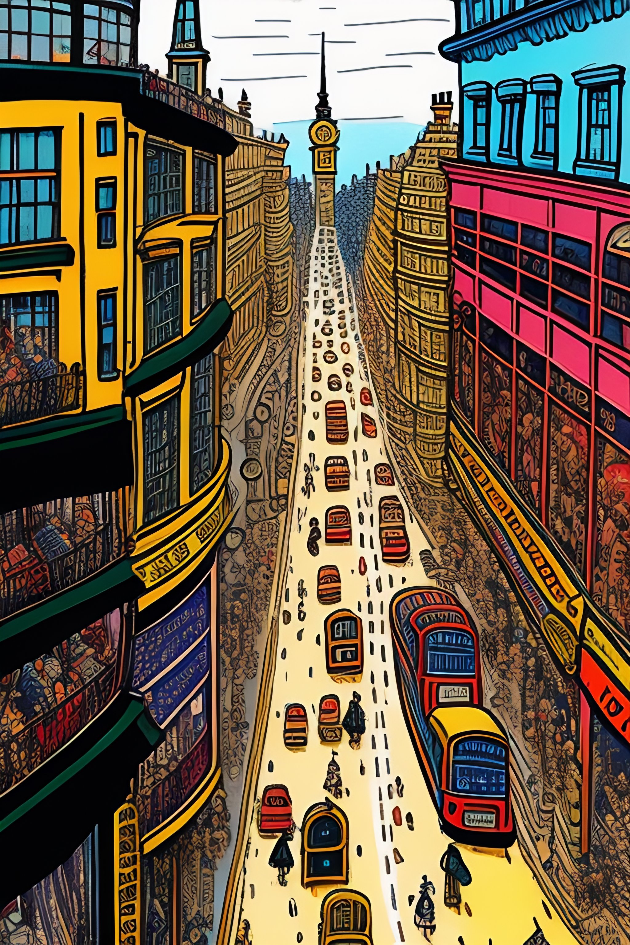 Lexica - Maximalist chaotic oxford street London, birds eye view ...