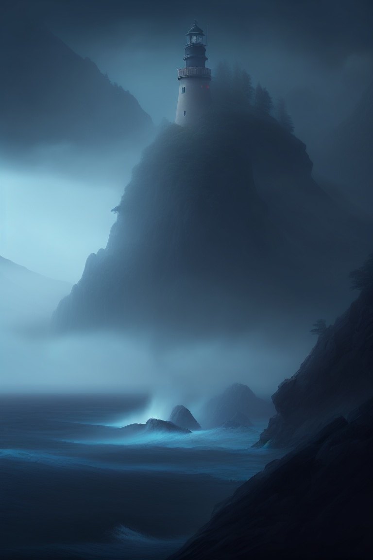 Lexica - Dark shadowy rift, filled with fog, with a distant lighthouse ...