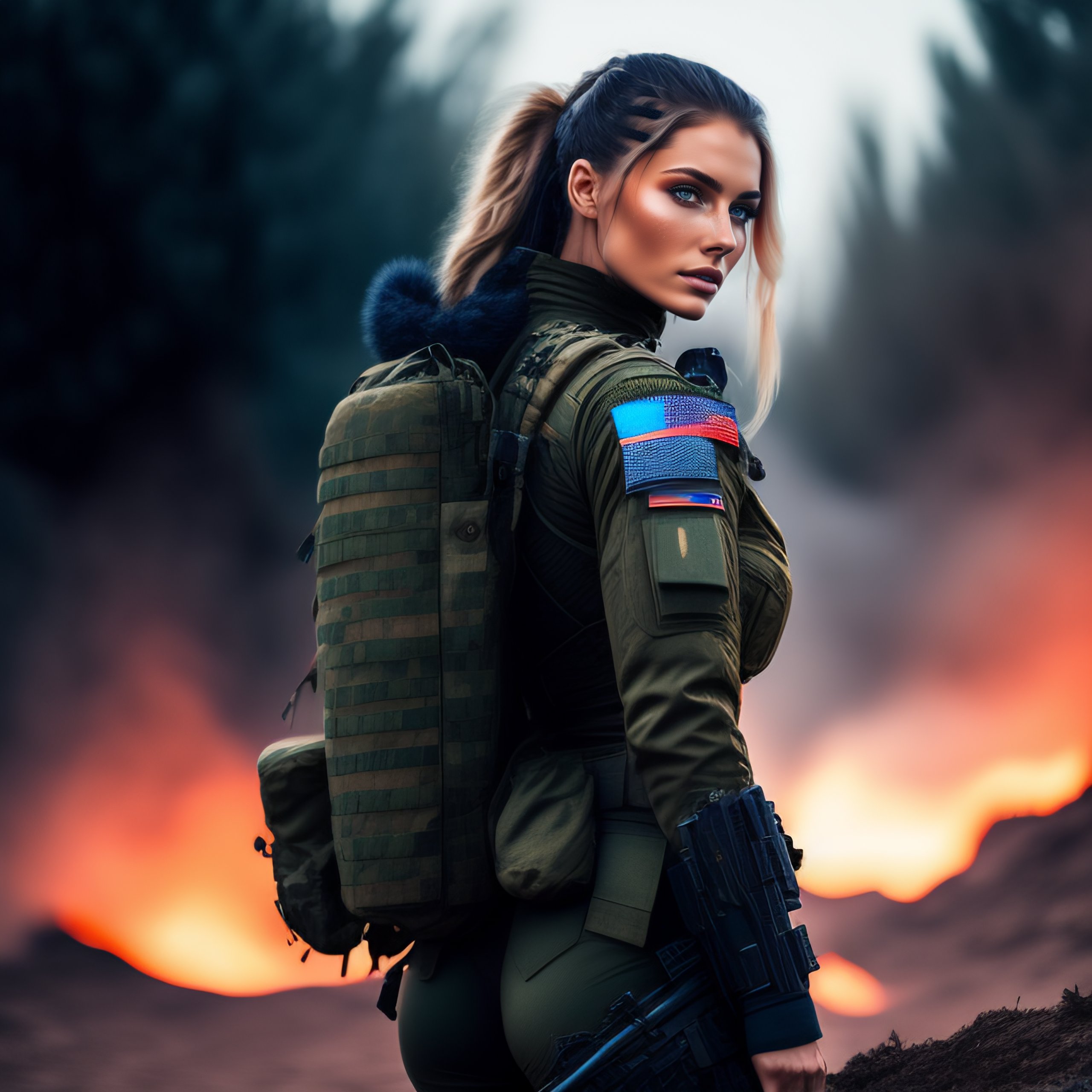 Lexica - A cyber beautiful Russian girl warrior in a burnt land ...