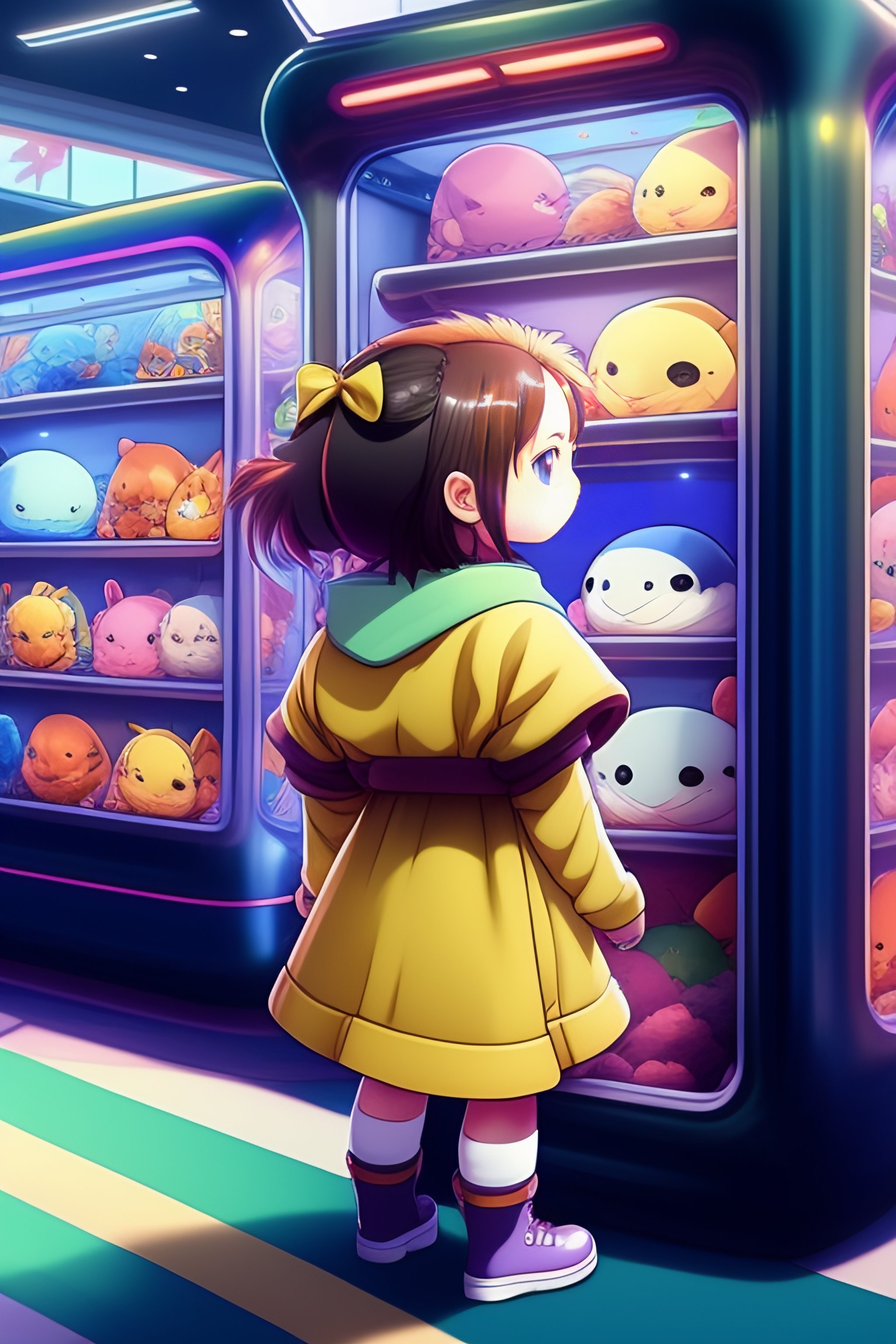 Lexica - Little girl in Sloth costume standing in front of claw machine ...