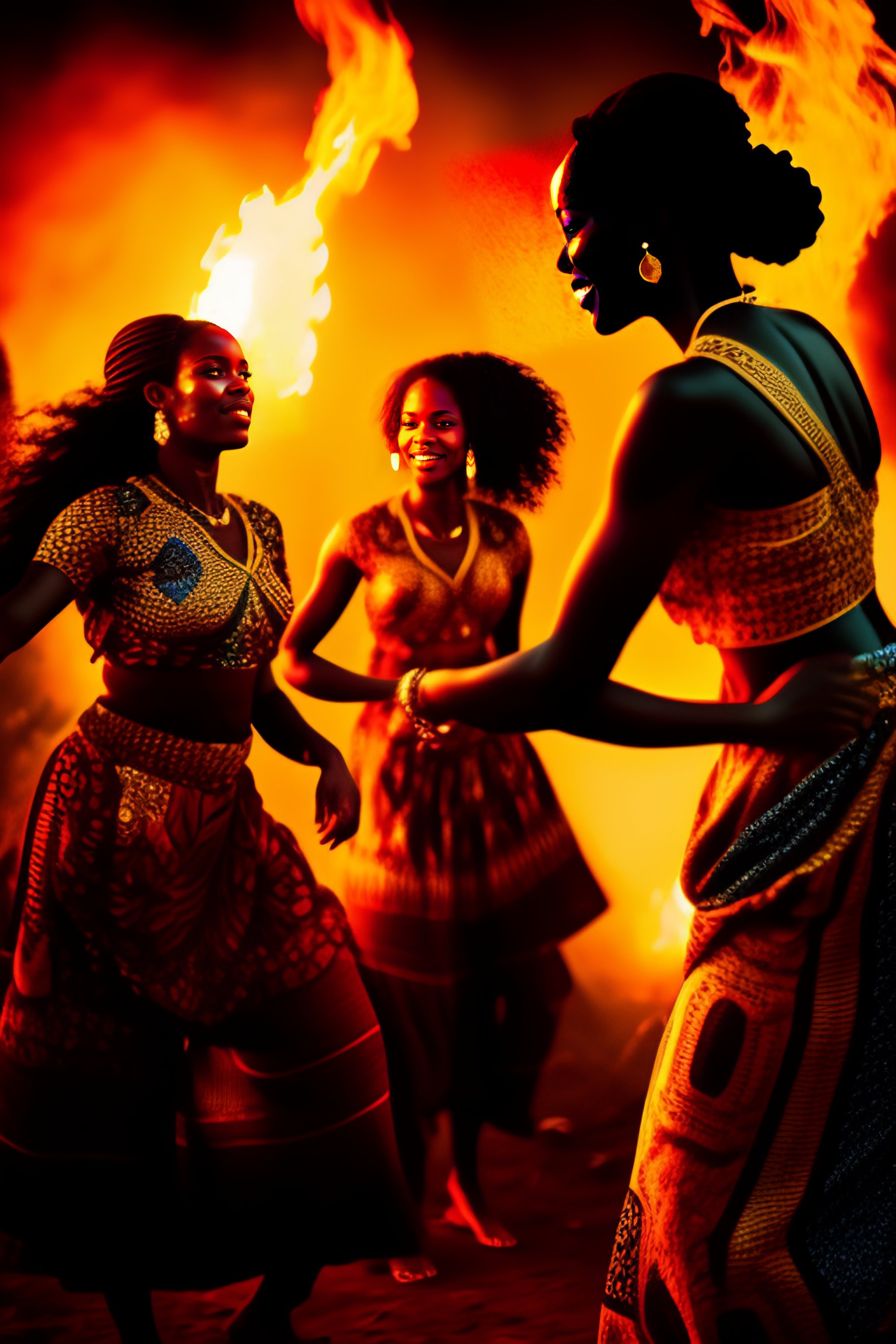 Africans Dancing Around Fire