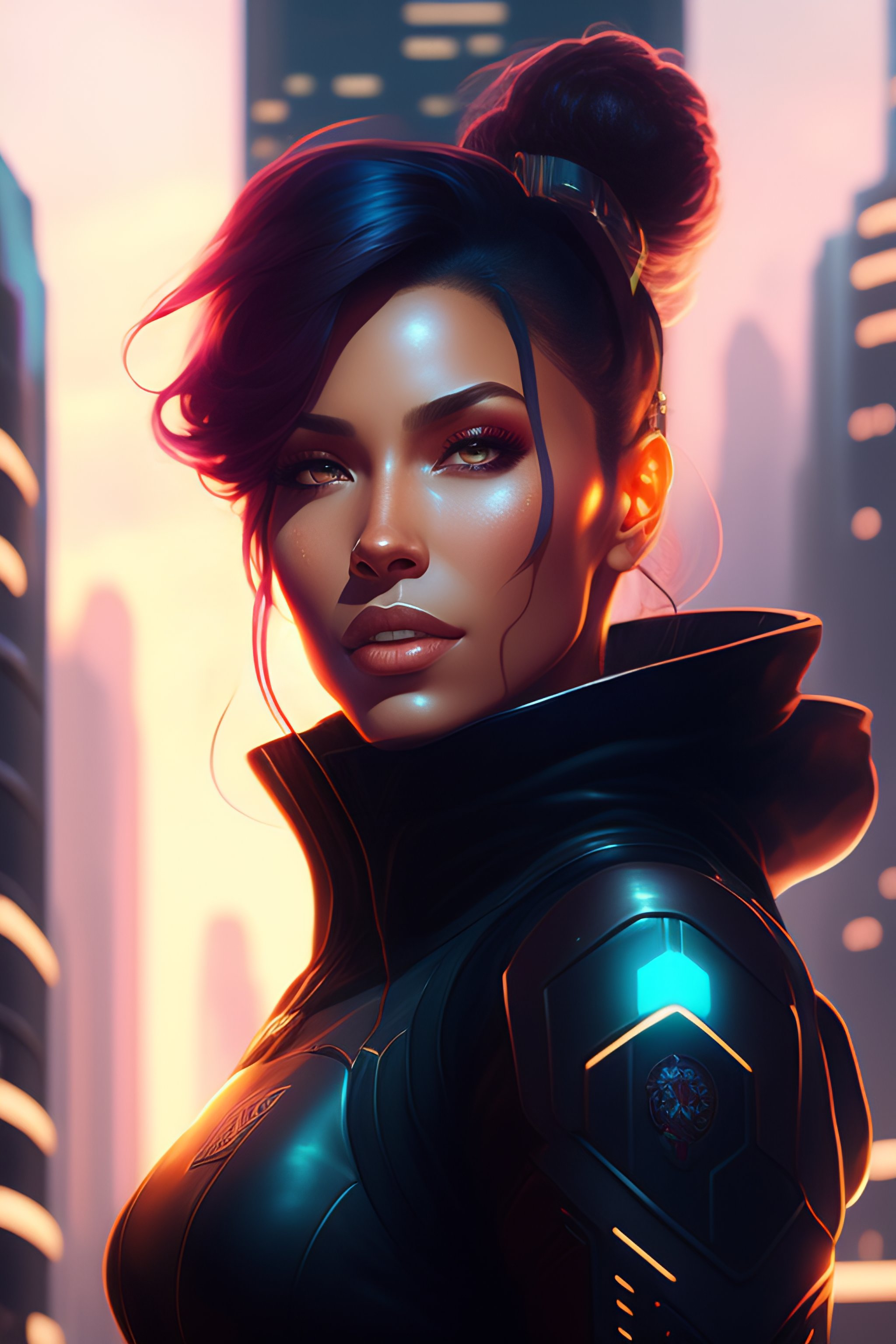 Lexica - Portrait of cyborg in futuristic city, stephen bliss, unreal ...