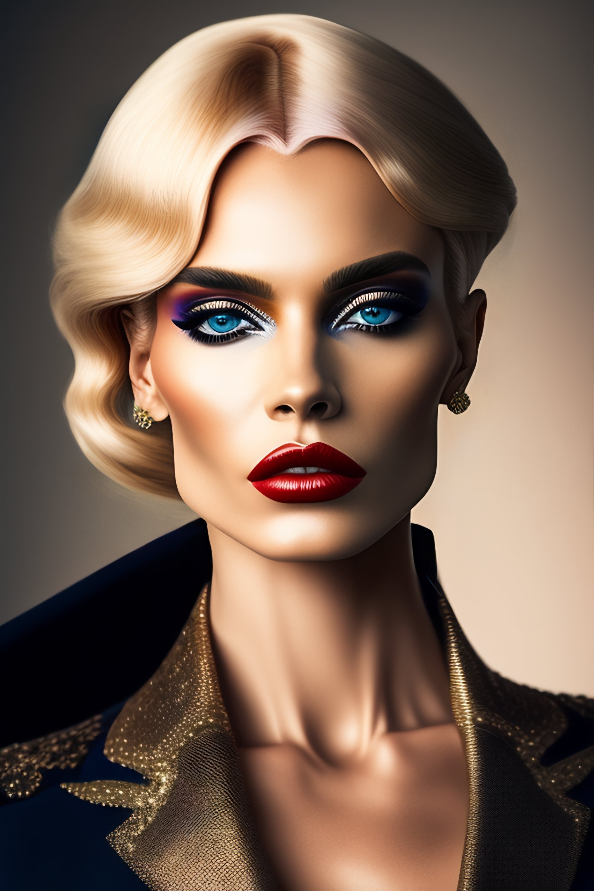 Lexica - A realistic woman in her 40s, eccentric look with blond hair ...