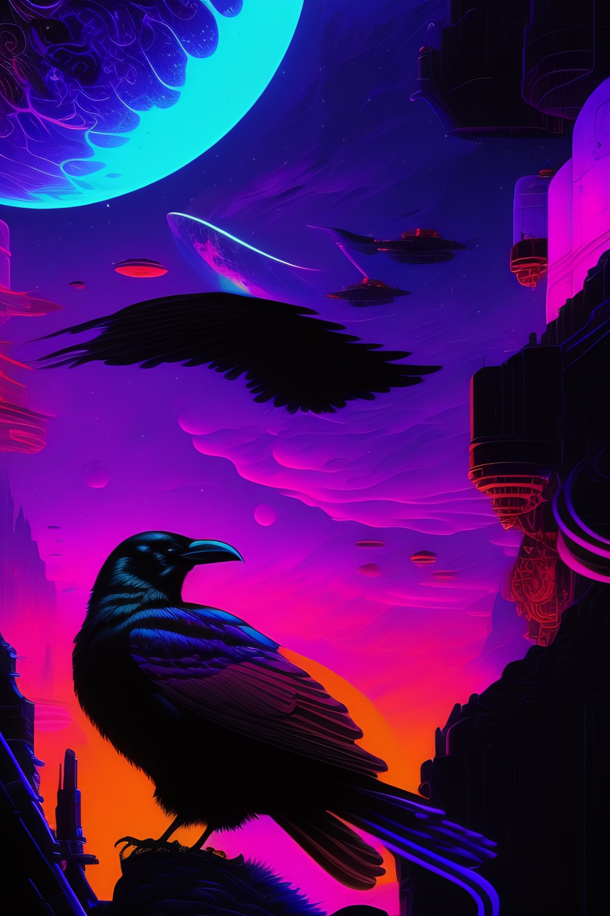 Lexica - Raven, greg tocchini, virgil finlay, sci-fi, colors, neon ...