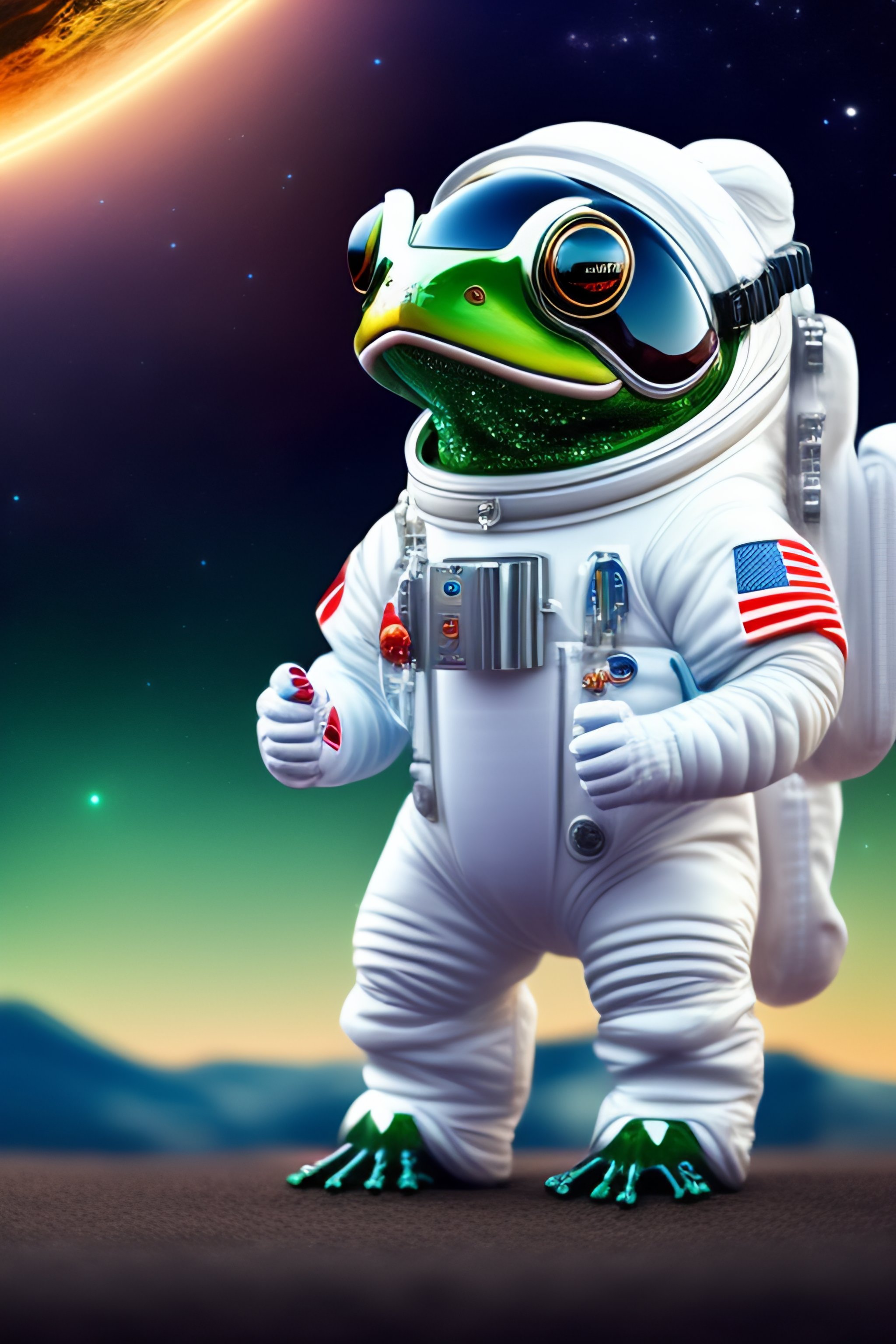 Lexica - Frog with tongue out. Astronaut suit. With frog hands. Earth ...