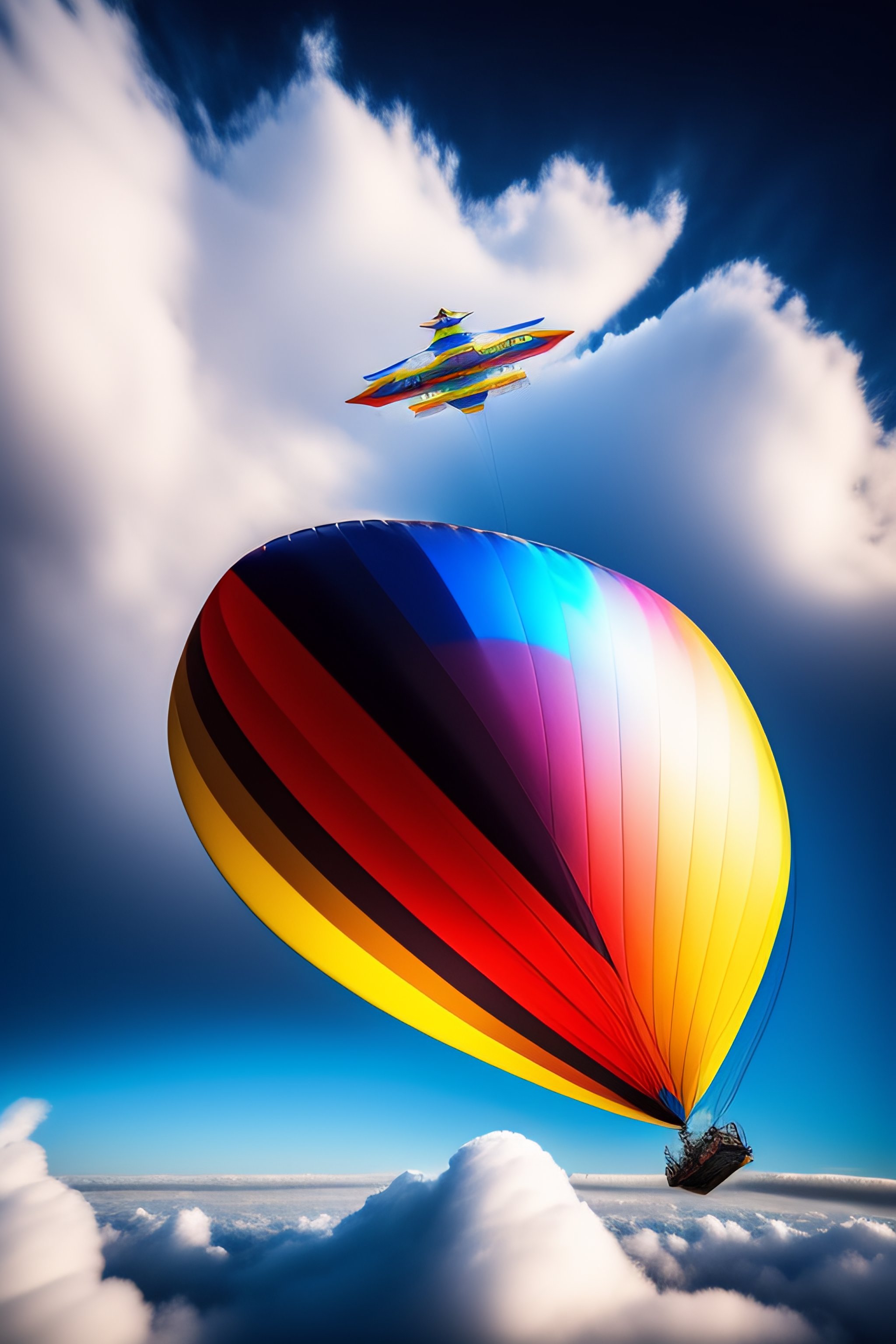 Lexica - A mechanical kite flying over the clouds, highly detailed