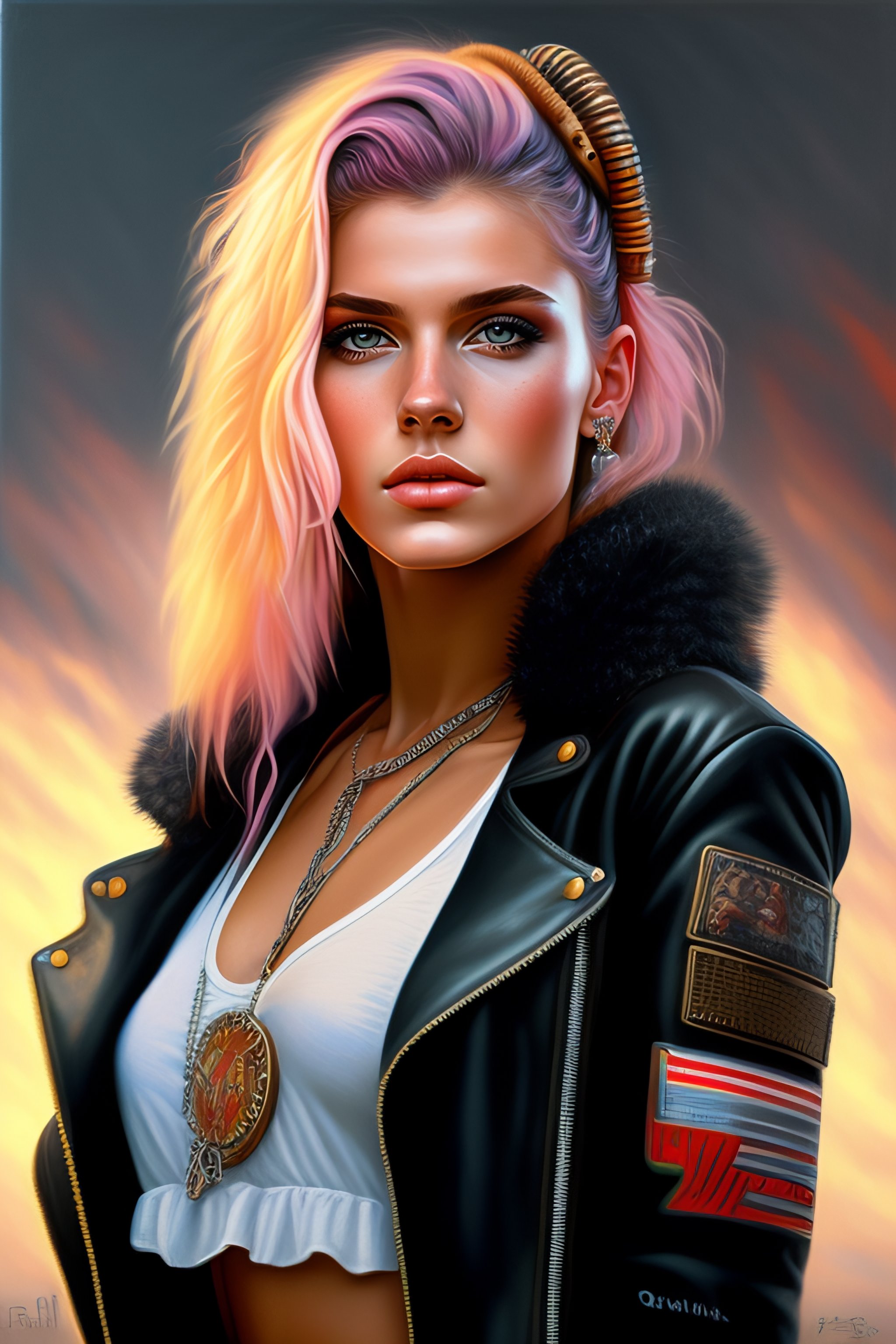 Lexica - Cute punk rock girl, mad max jacket, renaissance, cables on ...