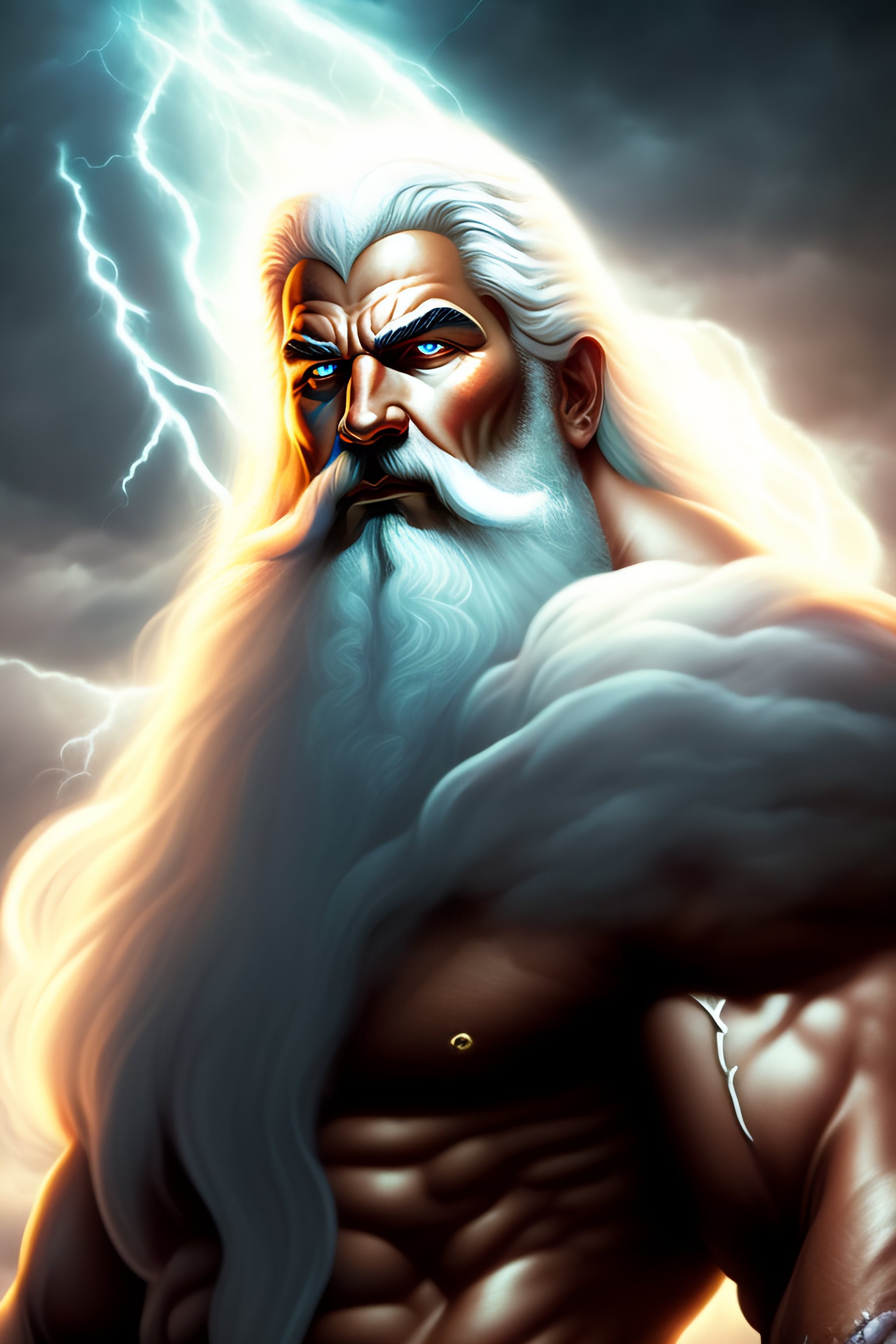 Lexica - Old god zeus, with long white hair, in the sky, with athletic ...