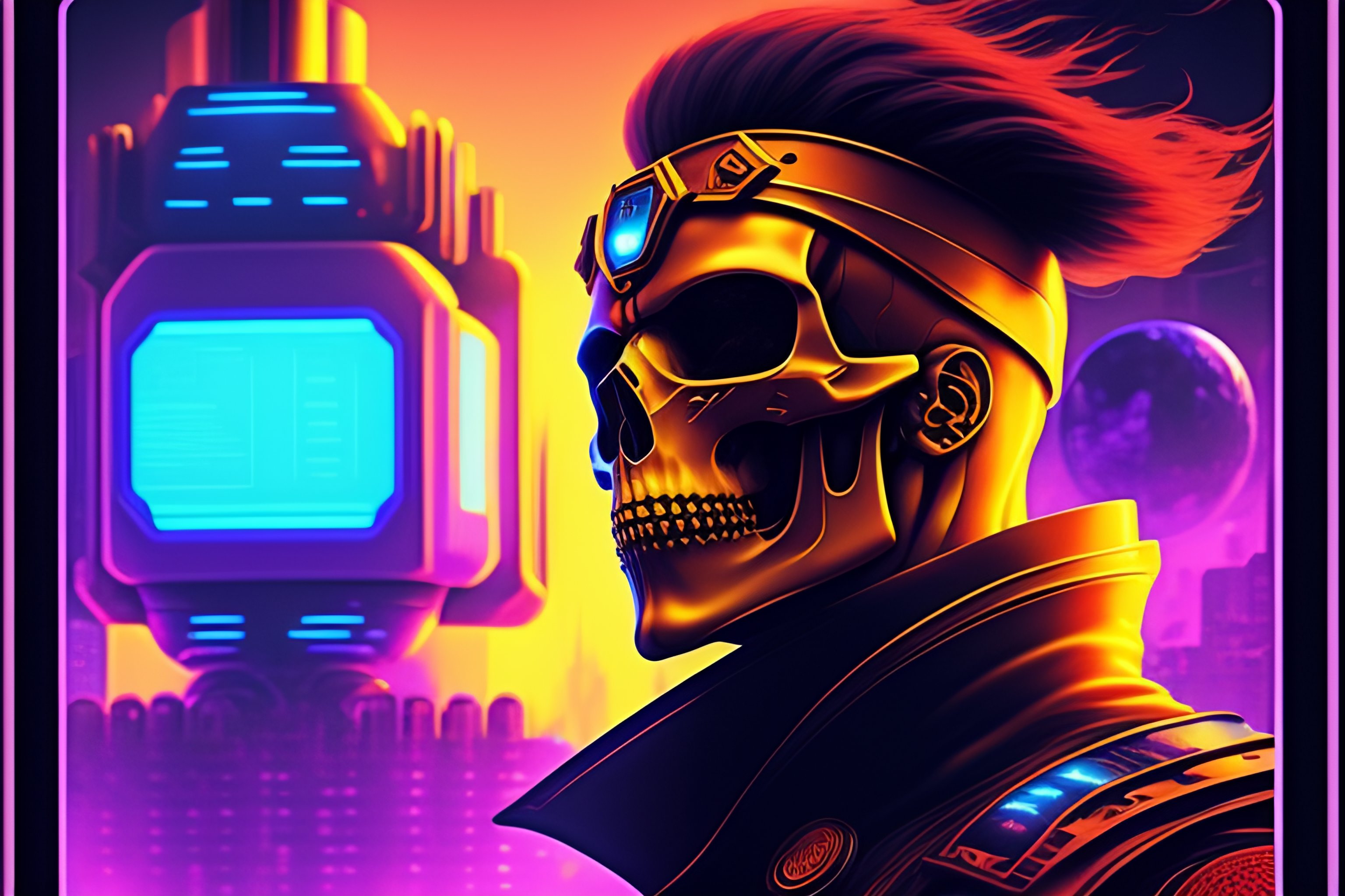 Lexica - 80s, cyberpunk, propaganda poster, robot, male, skull aurabesh