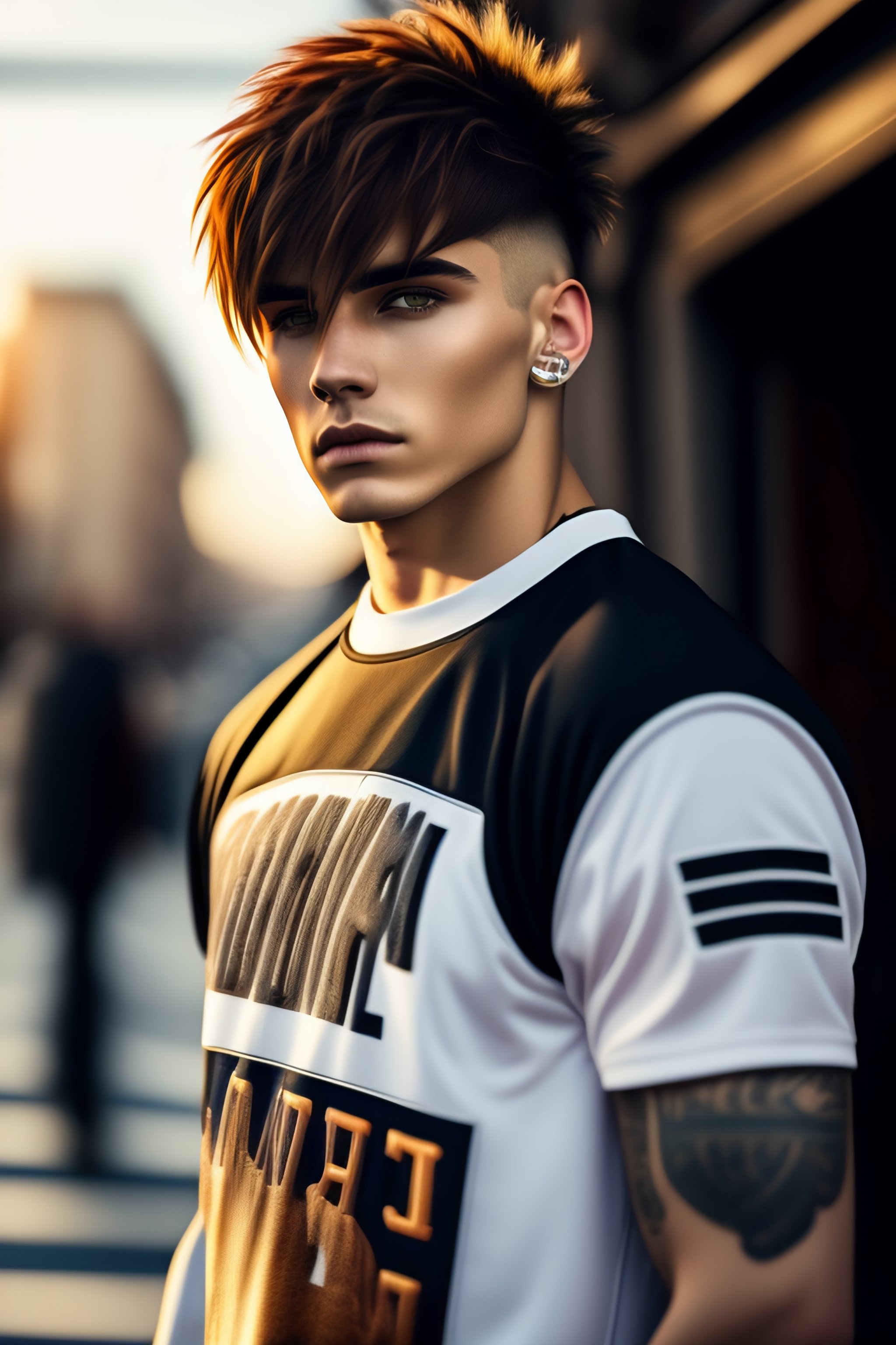 Lexica White Emo Boy Mullet Brown Hair In Crop Top In Street Hd 0988