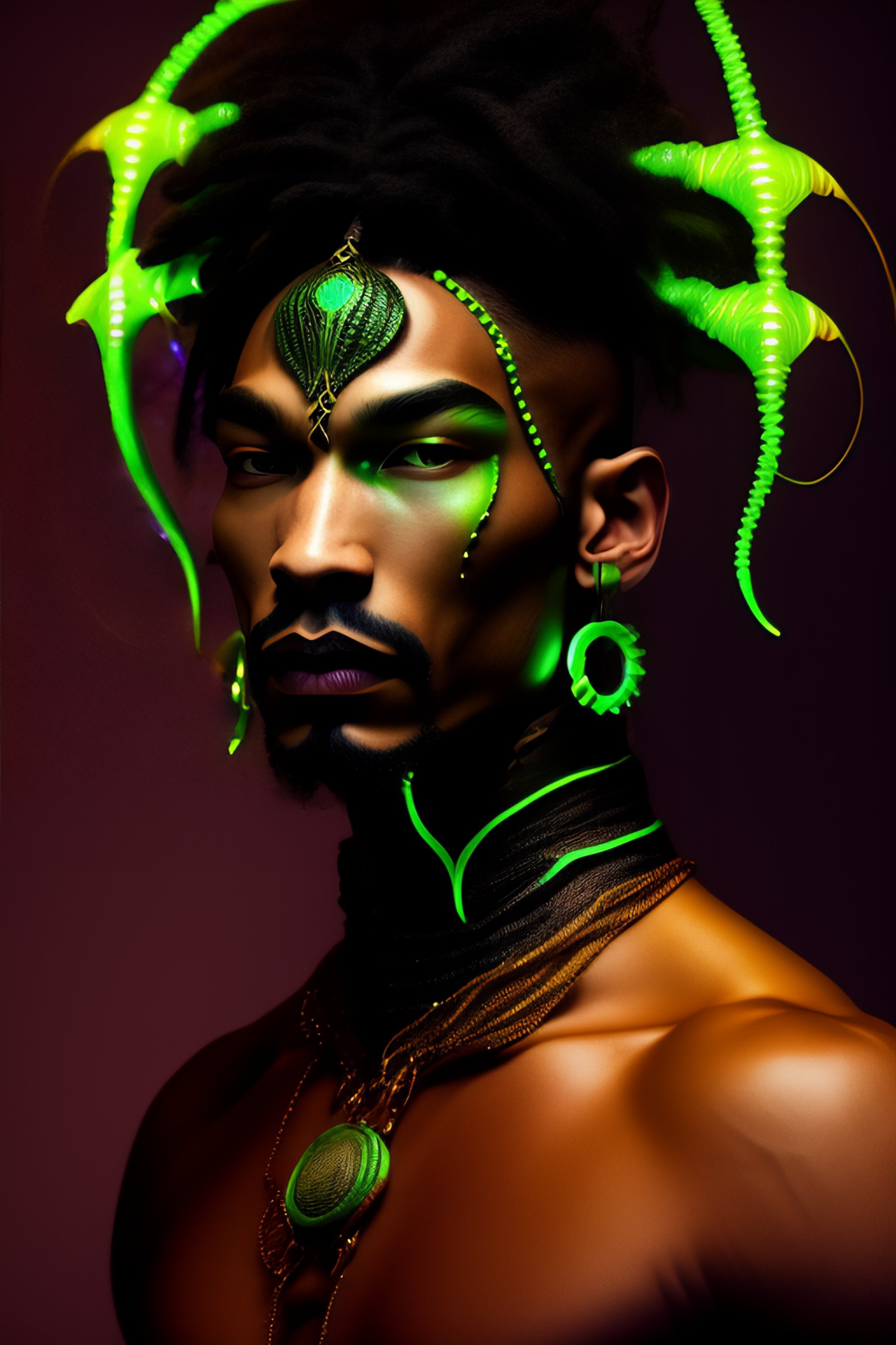 Lexica - Haute couture full body male bioluminescent biopunk tall man ...