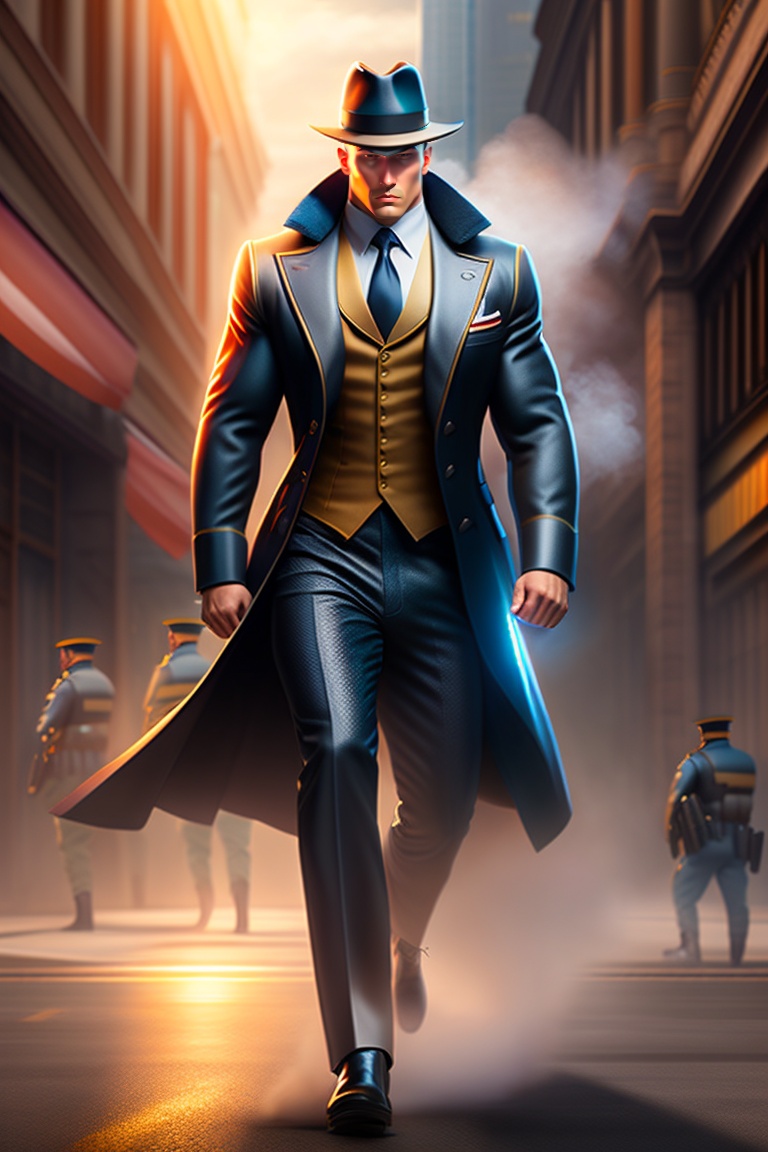 Lexica - The detective's stance is dynamic and assertive, capturing the ...