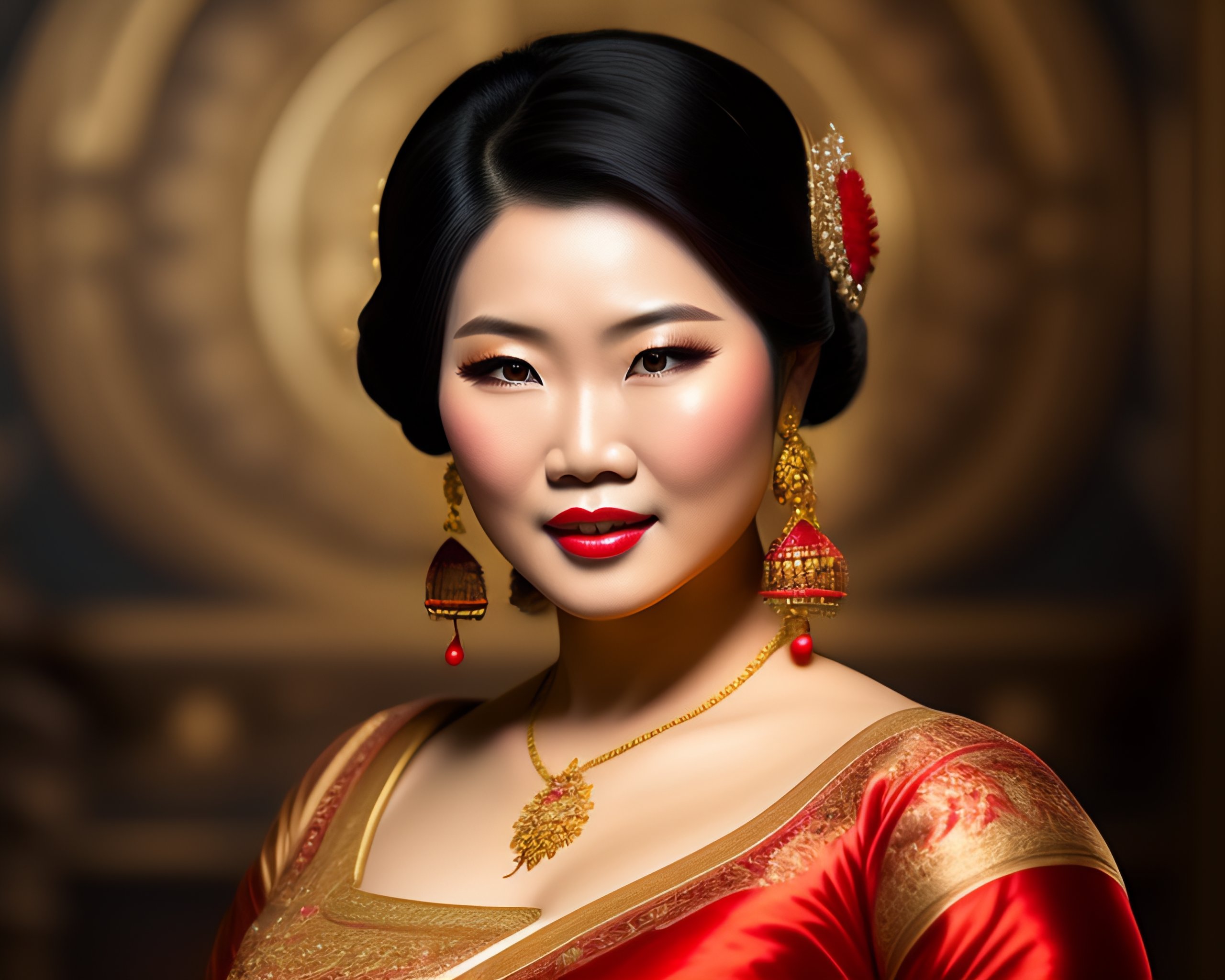 Lexica - Asian Woman, shoulders, mouth, parted red libs, voluptuous,intricate, elegant, fine details