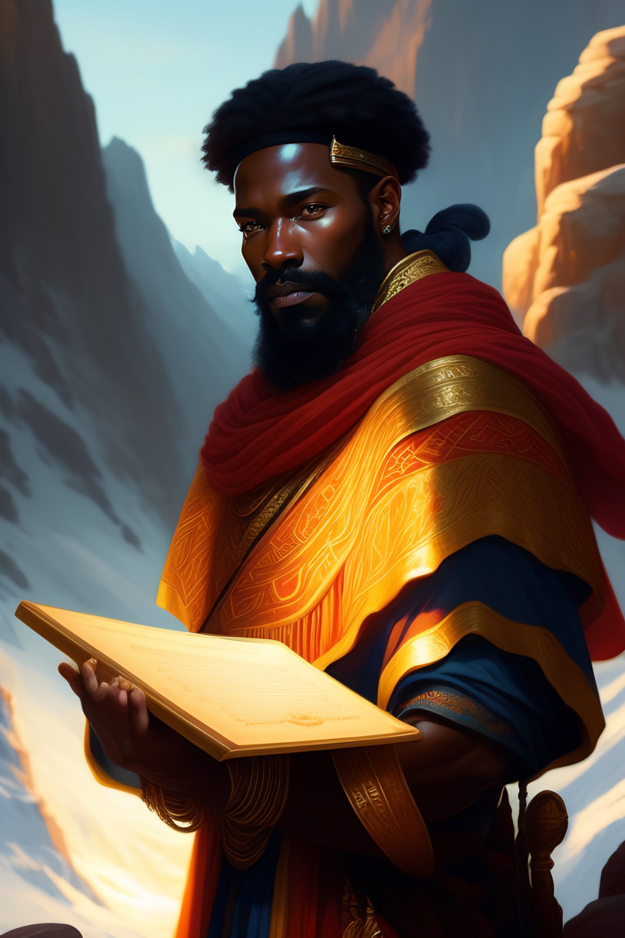 Lexica - Portrait Moses holding a commandment on the top of a mountain ...