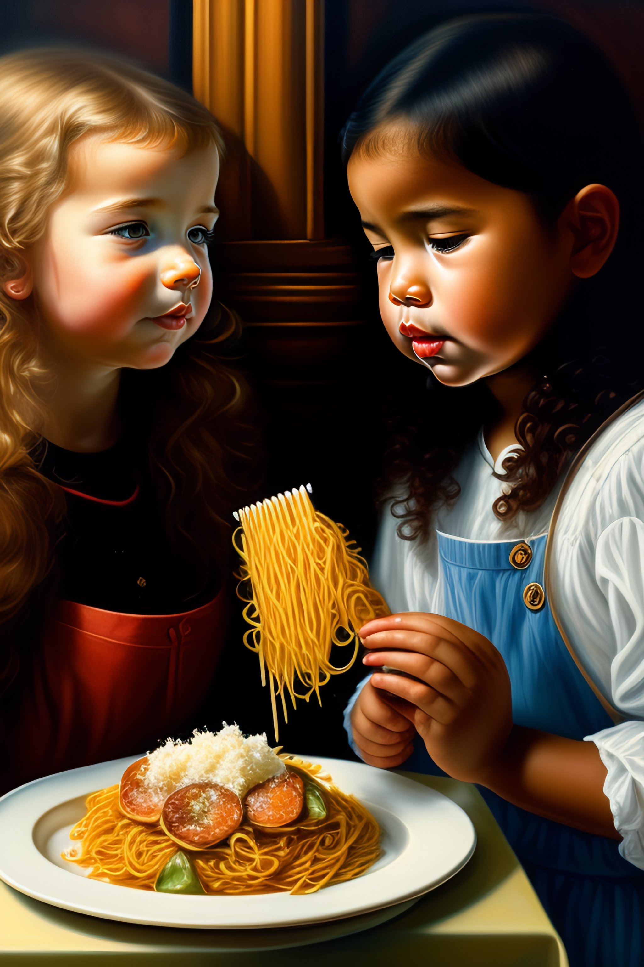 Lexica - Home portrait of family of crickets eating pasta, painting oil