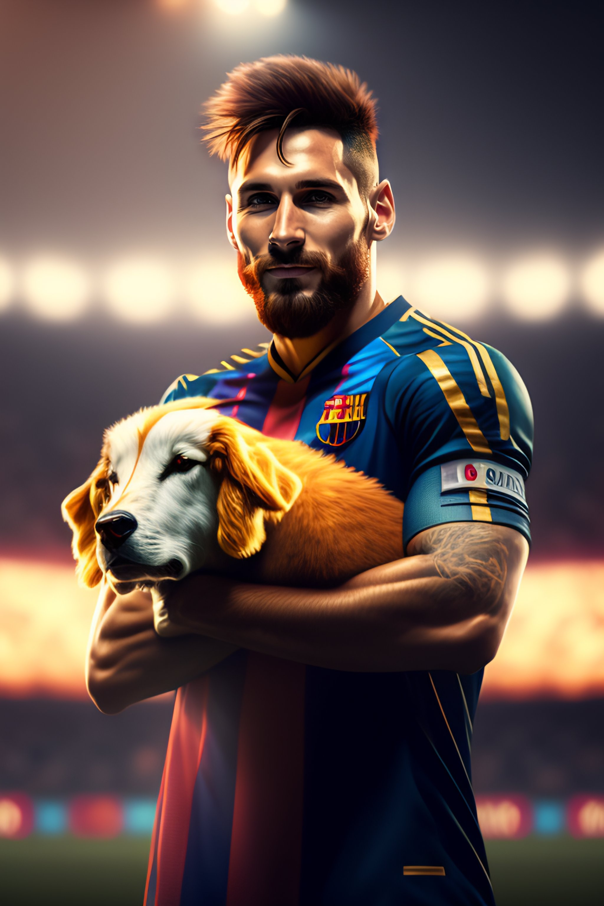 Lexica - Portrait of messi holding a golden goat in a soccer stadium ...