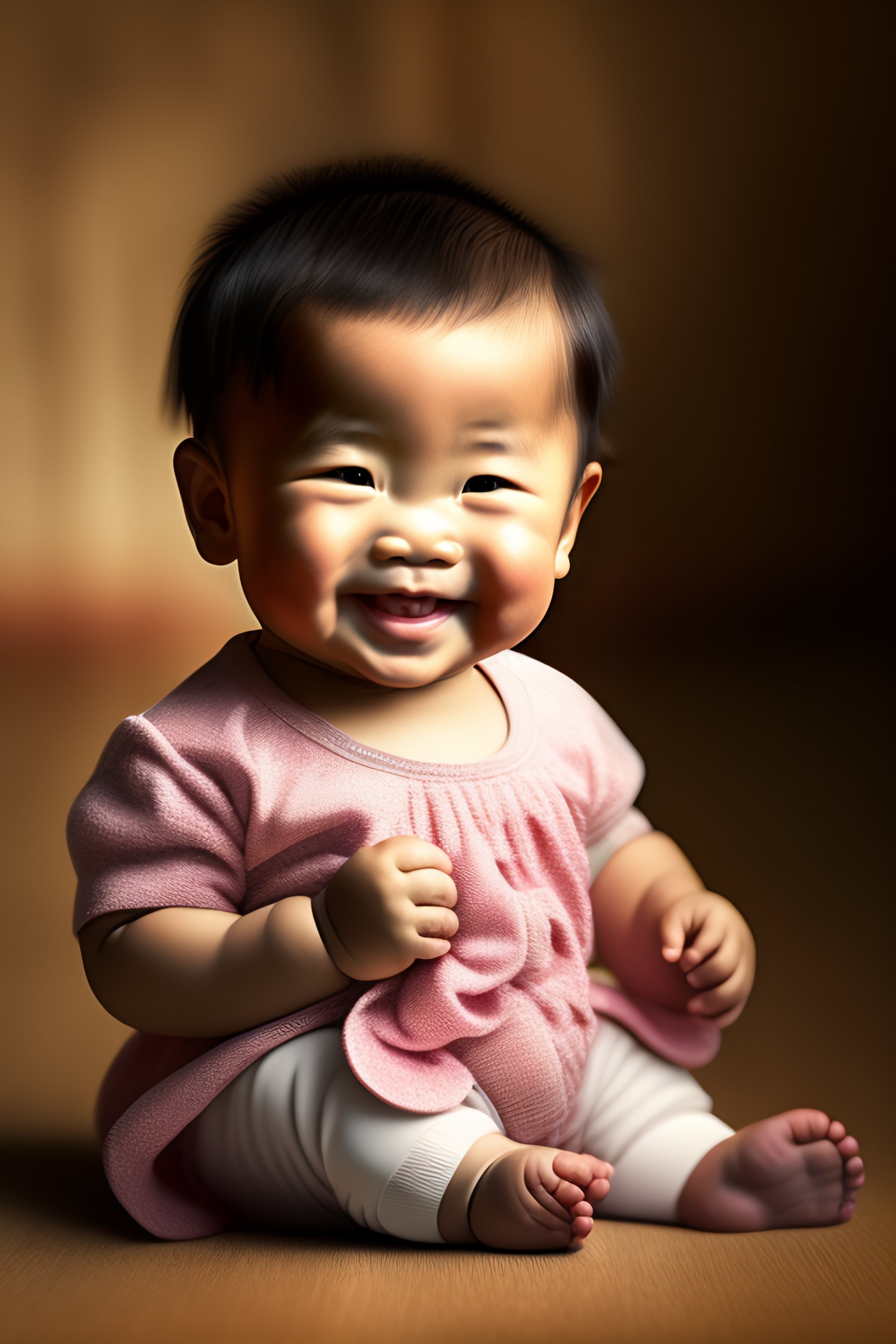 Lexica - Portrait of an asian baby in a diaper smiling and laughing