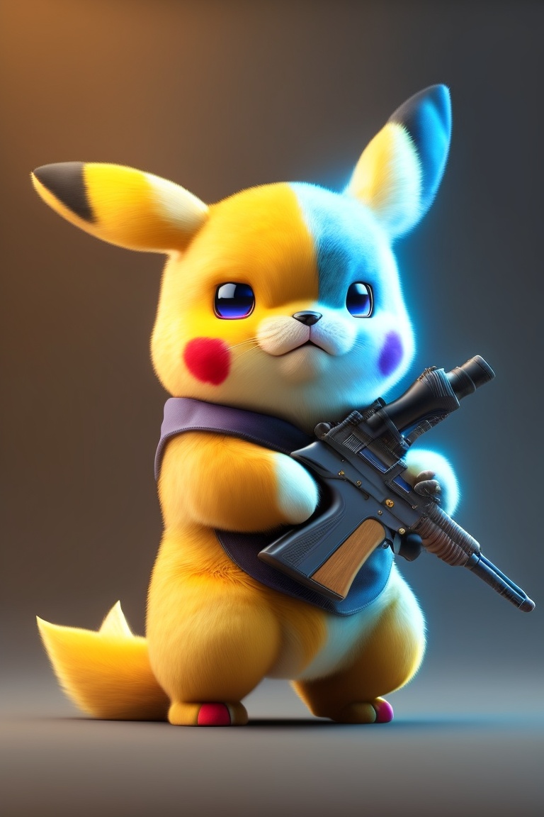 Lexica - Plush pikachu holding gun, beautiful, 4k, hd, realistic, 3d ...
