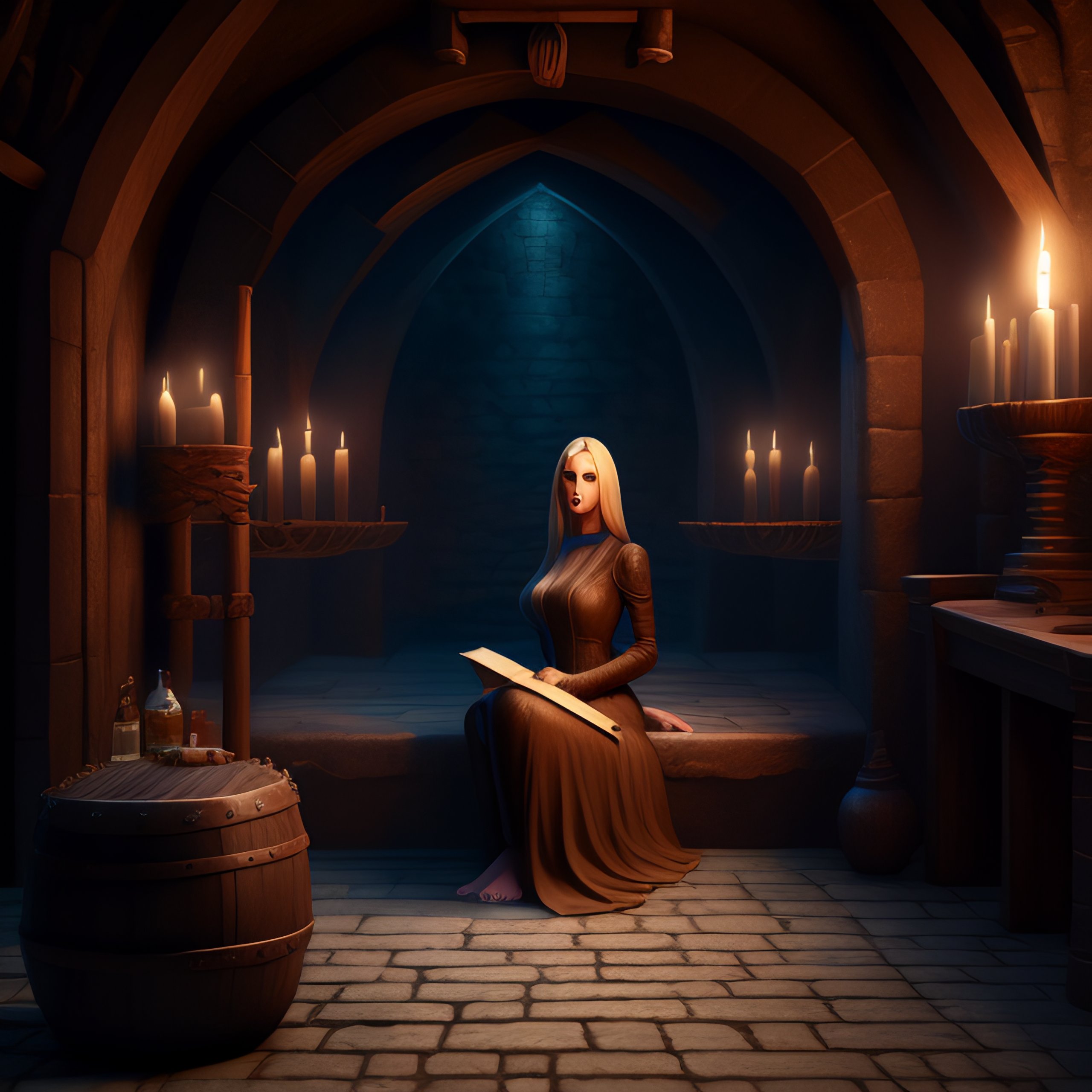 Lexica - Dungeon, metal bars, blonde Christina Hendricks sitting in ...