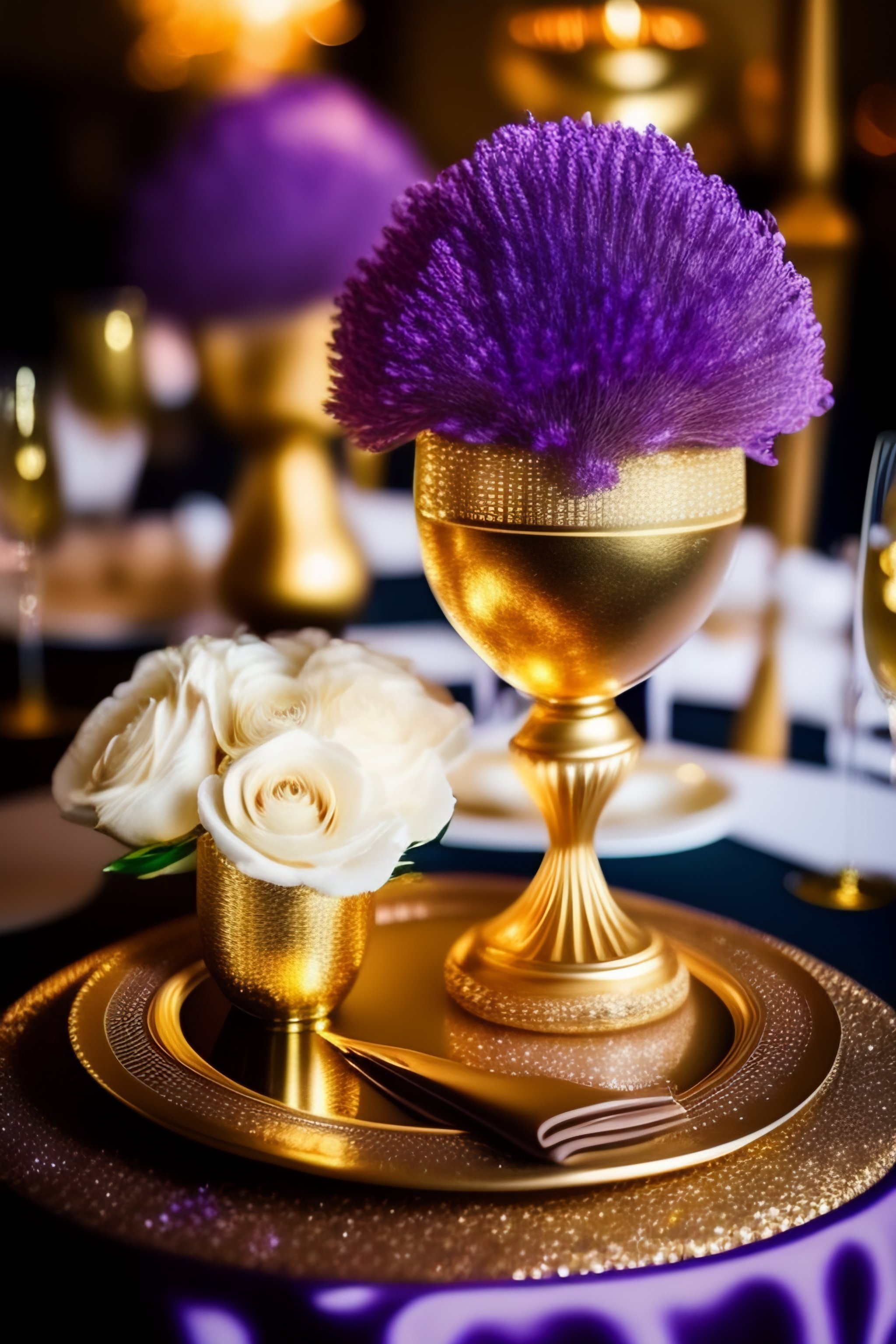 Lexica - A lavender flower composition with gold details would be a ...