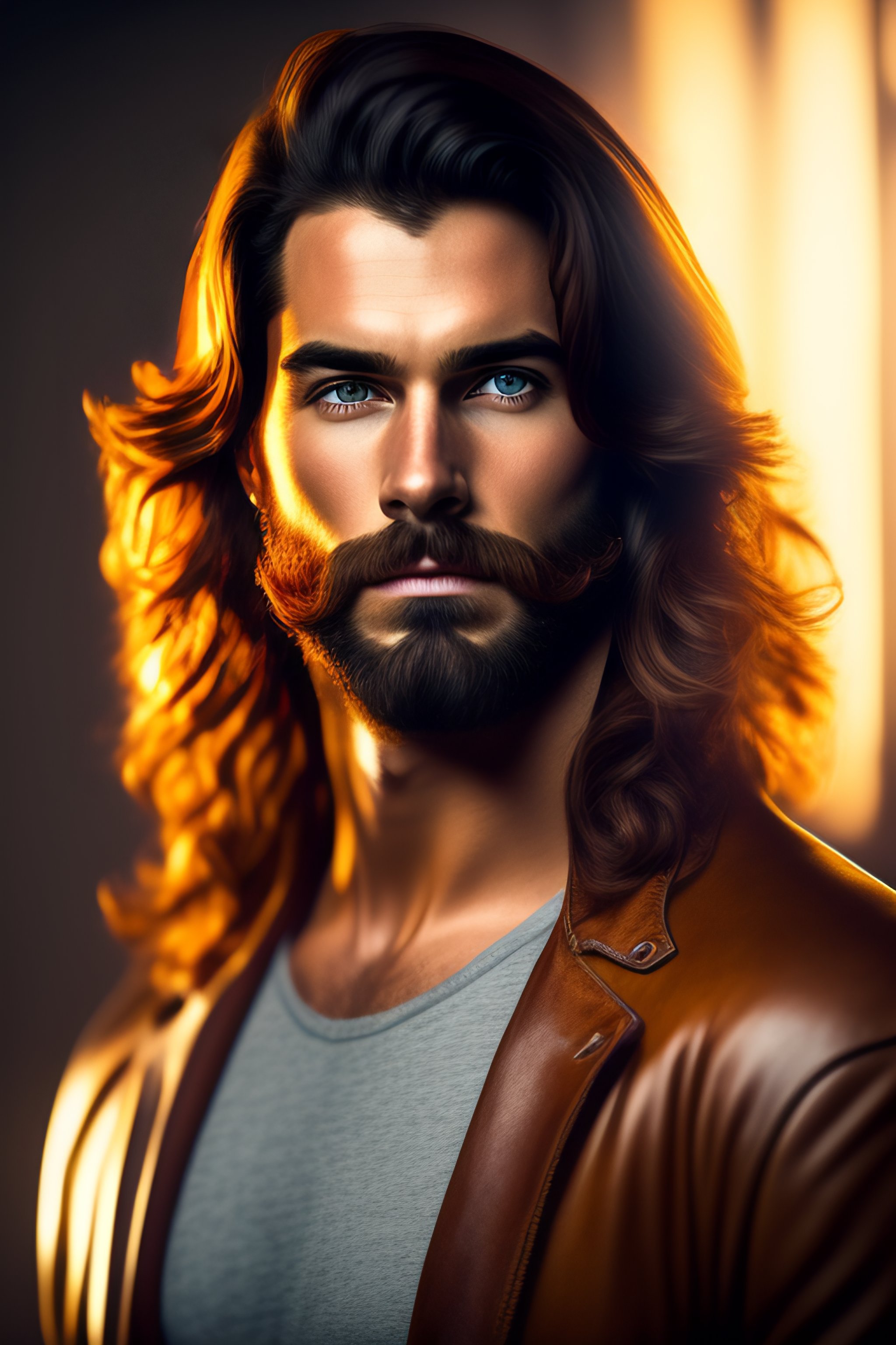 Lexica - Picture of a dieing man, with long brown hair, beard, deco ...