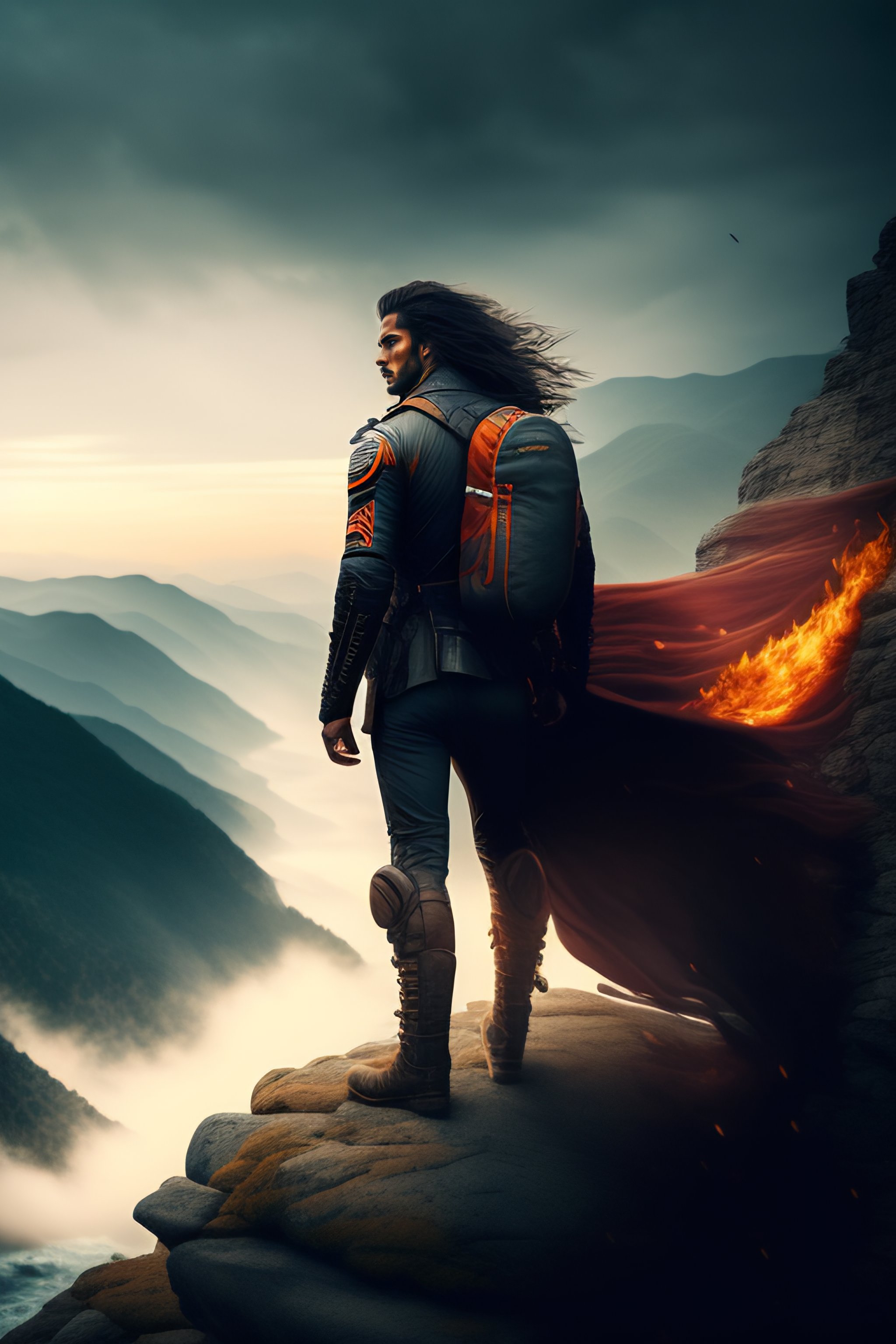 Lexica - He stands at the edge of the cliff, his eyes fixed on the ...