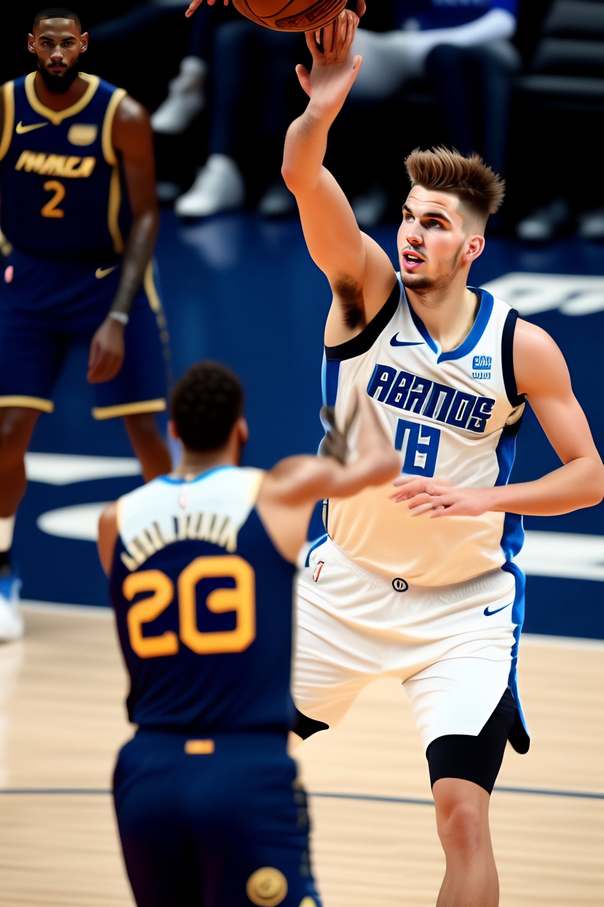 Lexica - LUKA DONCIC PLAYING BASKETBALL WITH THE BALL IN SHAPE OF THE MOON