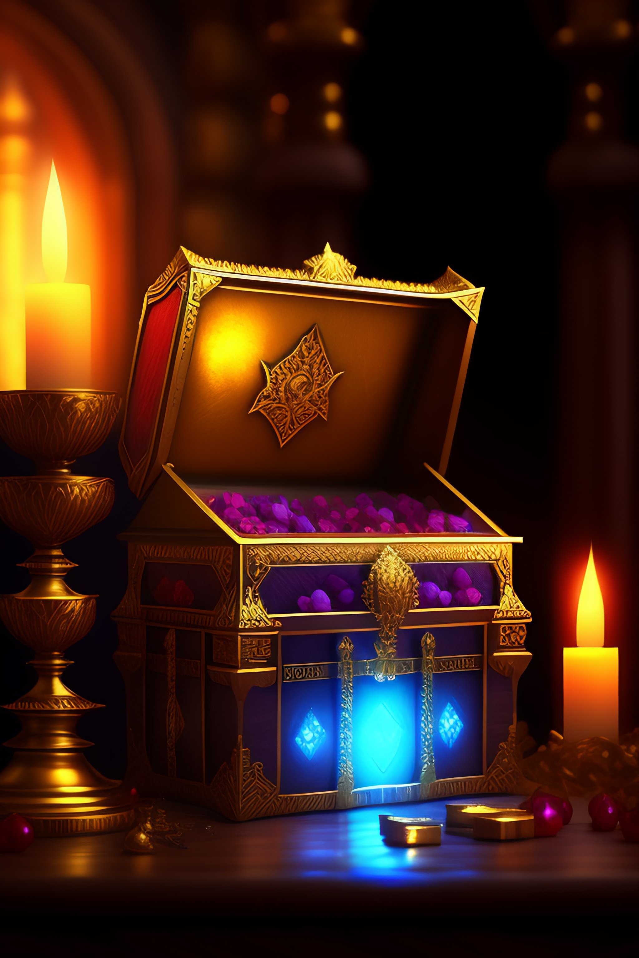 Lexica - Cinematic study of a fantasy chest containing gold and ...