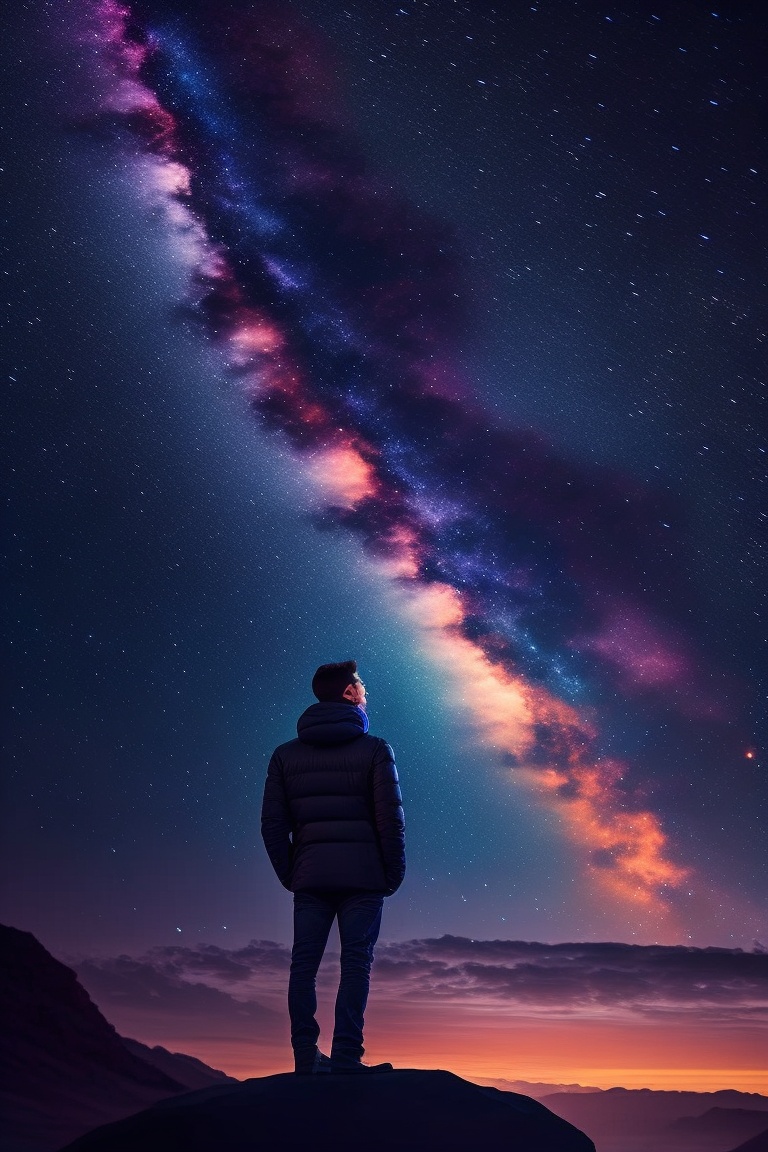 Lexica - The person is now outside, looking up at the sky filled with ...